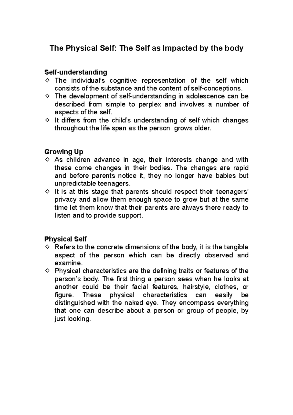 The Physical Self Lecture - The Physical Self: The Self as Impacted by the body Self ...