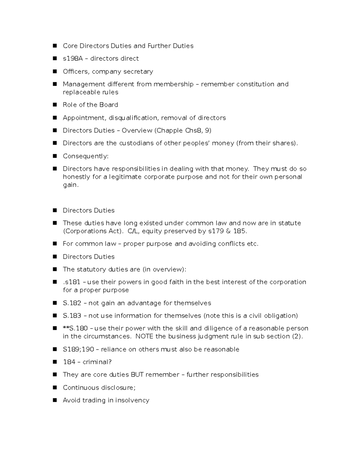 Directors' Duties: Overview of Core Responsibilities and Legal Duties - Studocu