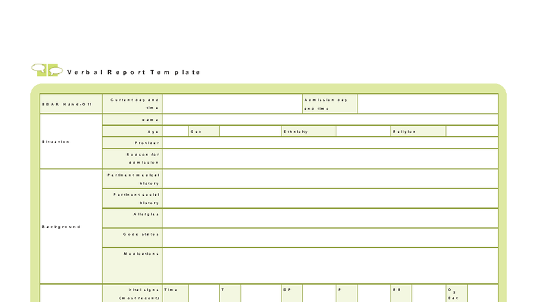 Verbal report template inpatient - NUR-03601 - Verbal Report Template ...