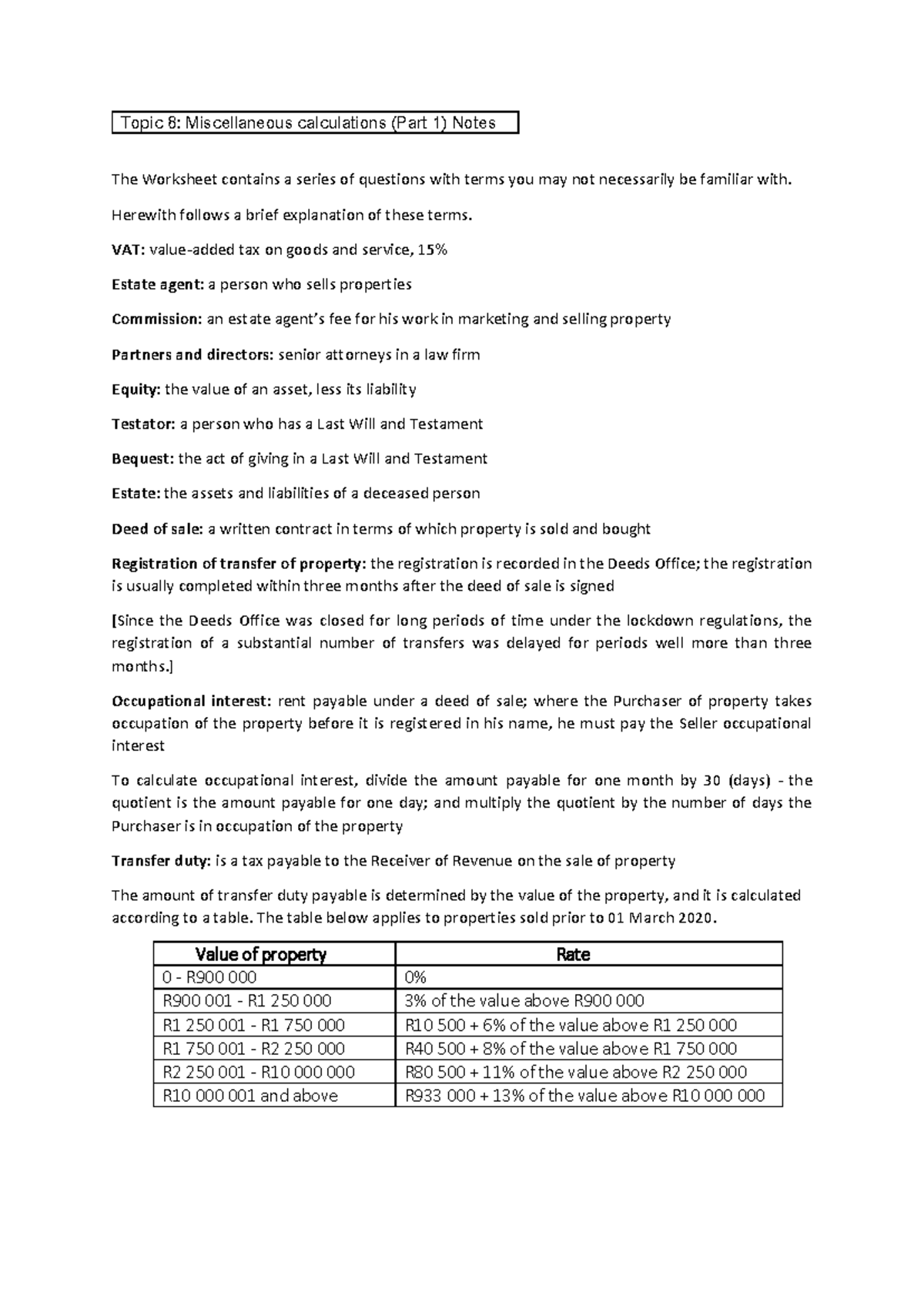 Topic 8: Misc. Calculations (Part 1) - Key Concepts & Examples - Studocu