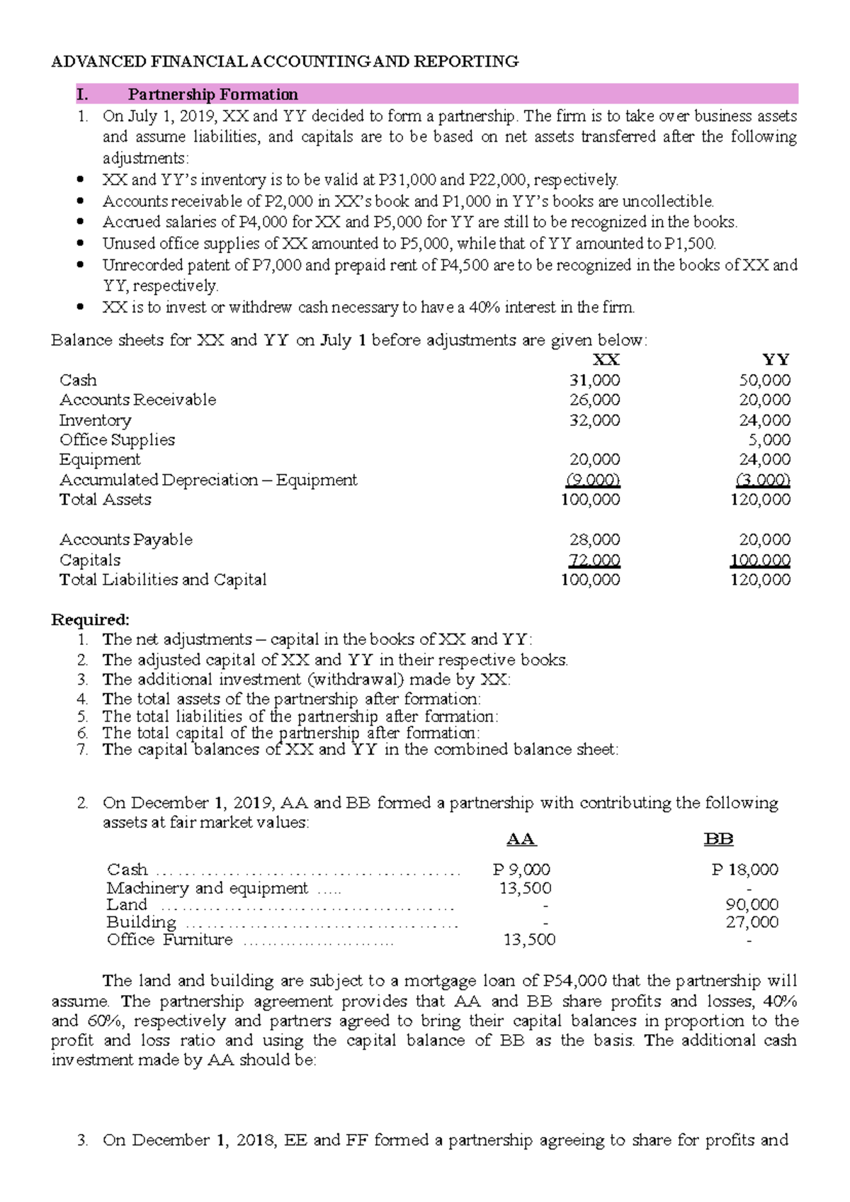 AFAR 1233: Partnership Formation and Capital Adjustments Analysis - Studocu