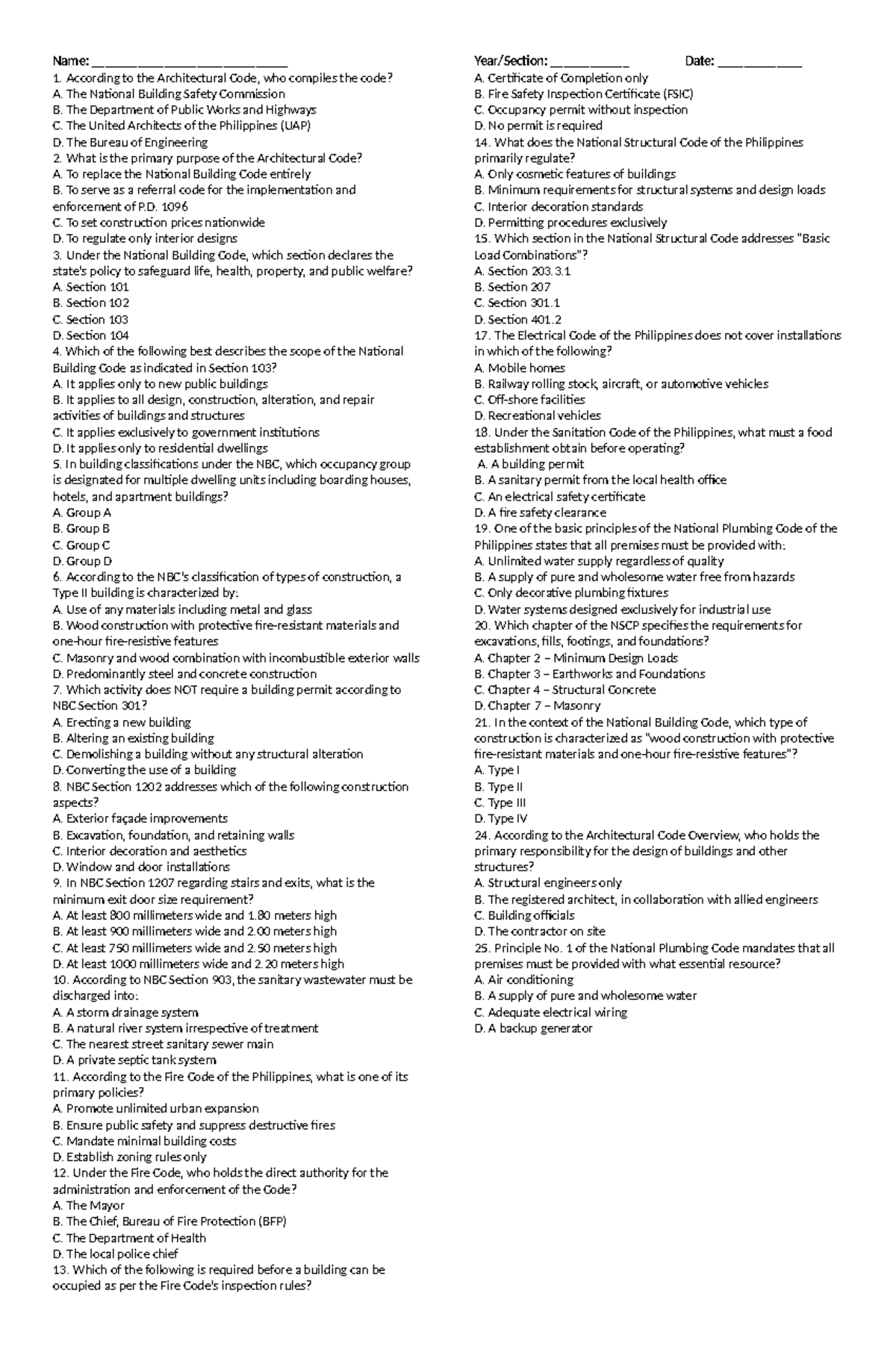 Q1 - Architectural Code & National Building Code Overview Notes - Studocu