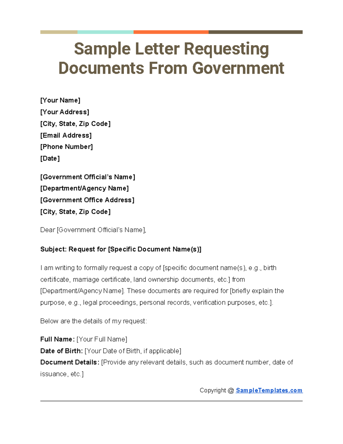 Sample Letter for Document Request from Government Office - Studocu