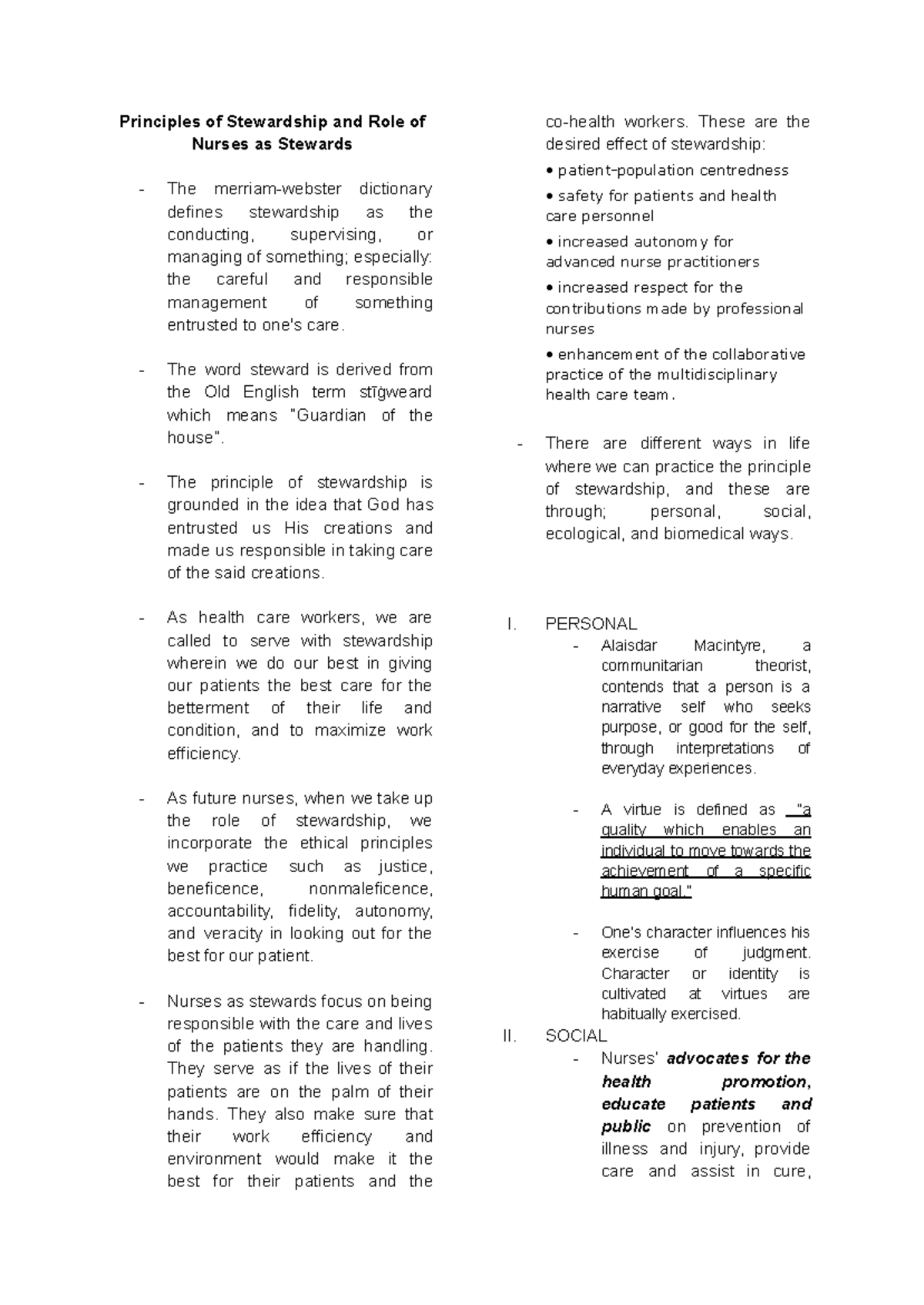 Principles of Stewardship in Nursing: Ethical Care and Responsibilities ...