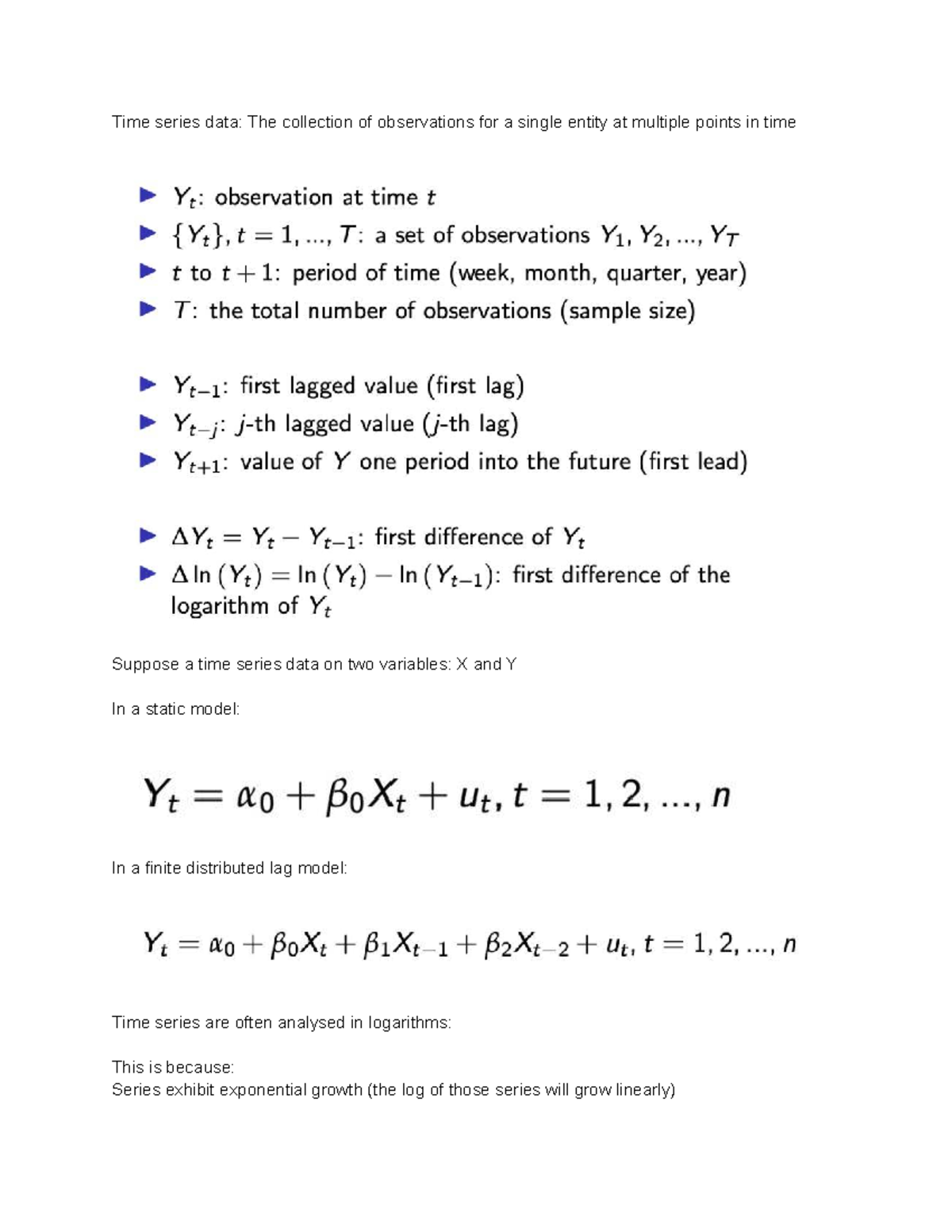 Econometrics 2: Time Series Data Analysis Notes - Studocu