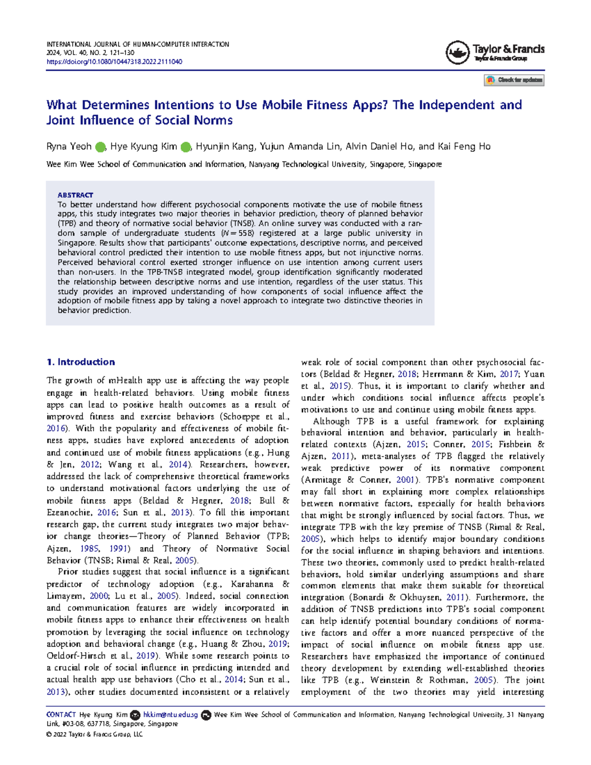TPB & TNSB: Understanding Intentions to Use Mobile Fitness Apps - Studocu