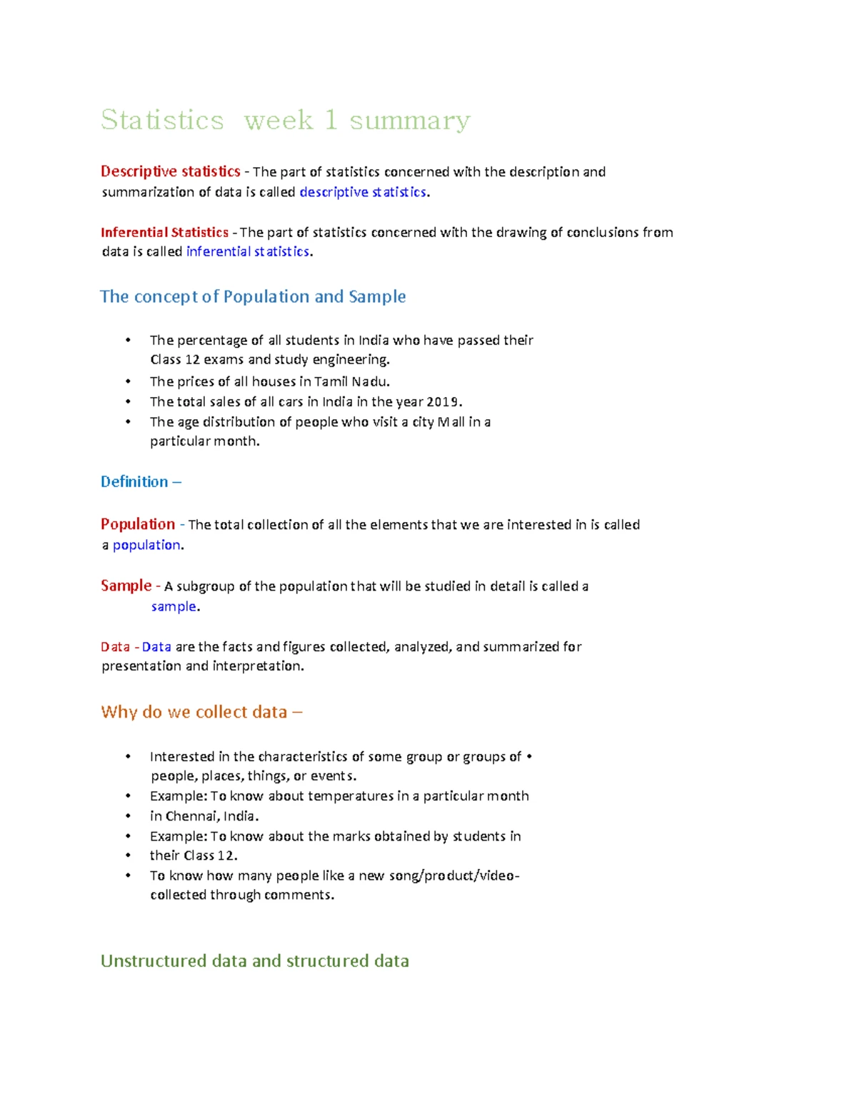 Lecture Notes For Statistics Course Number 1 Iitm Bsc Degree Learning