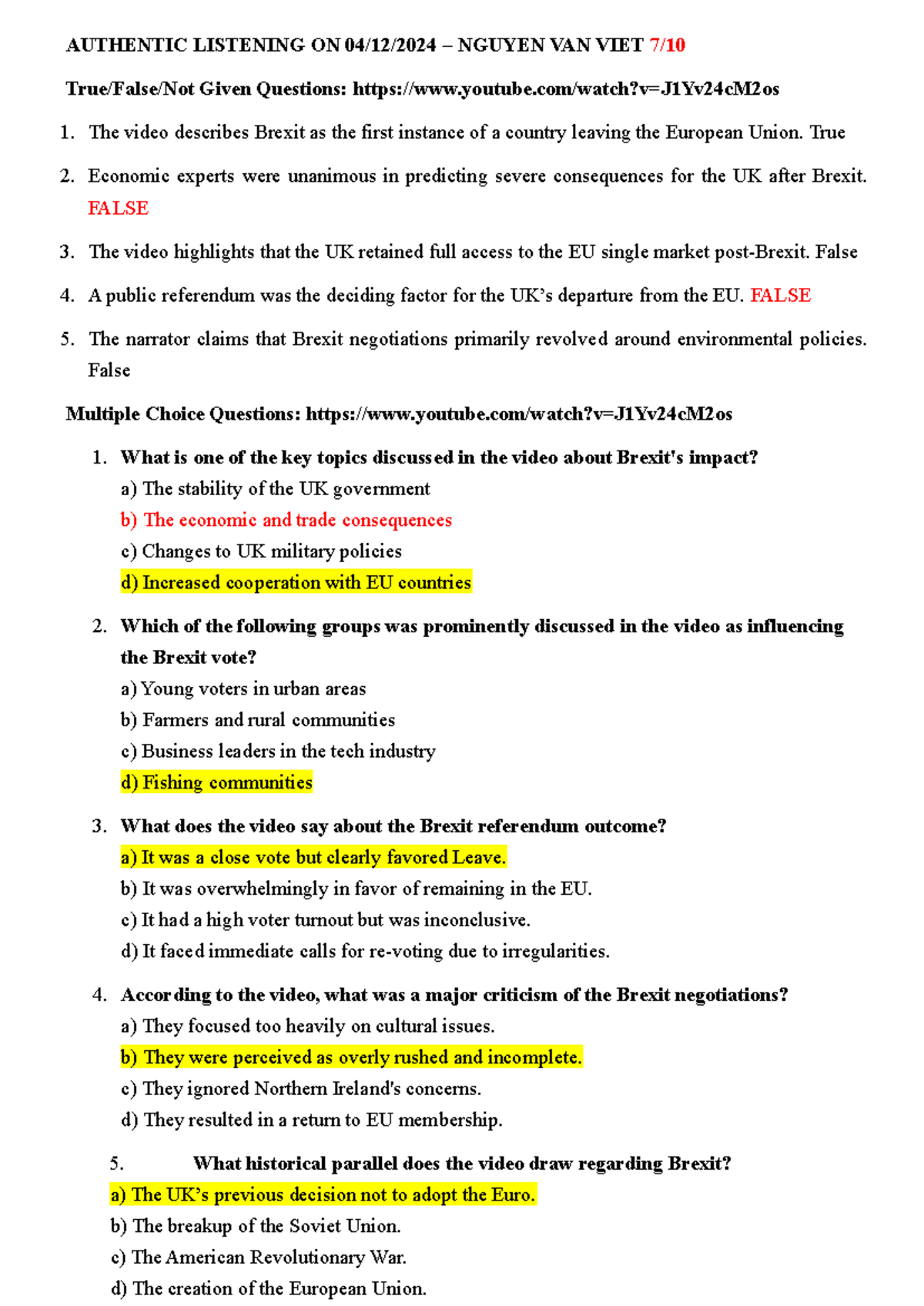 AUTHENTIC LISTENING ON NGUYEN VAN VIET - Quiz Notes - Studocu