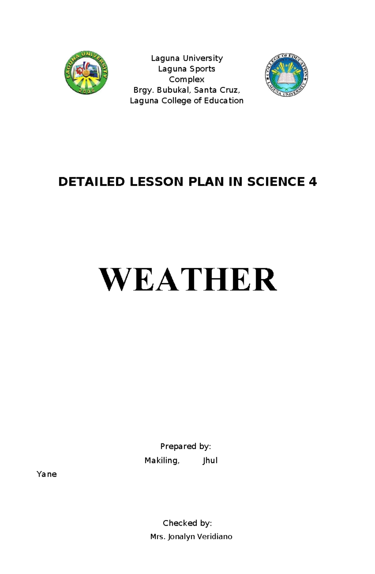 Detailed Lesson Plan in Science 4: Understanding Weather Concepts - Studocu