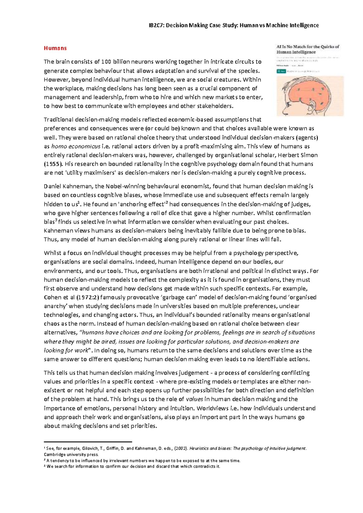 IB2C7: Decision Making Case Study: Human vs Machine Intelligence ...