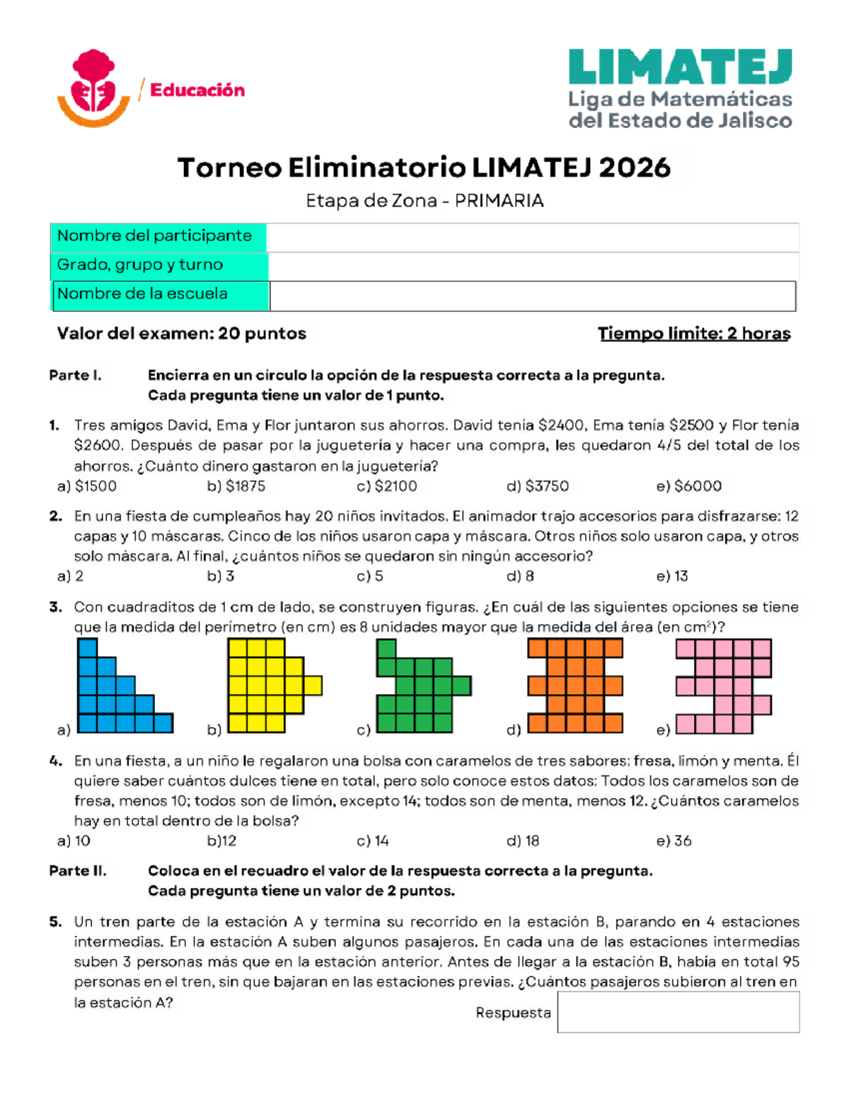 Torneo Eliminatorio LIMATEJ 2026 - Examen Zona Primaria - Studocu