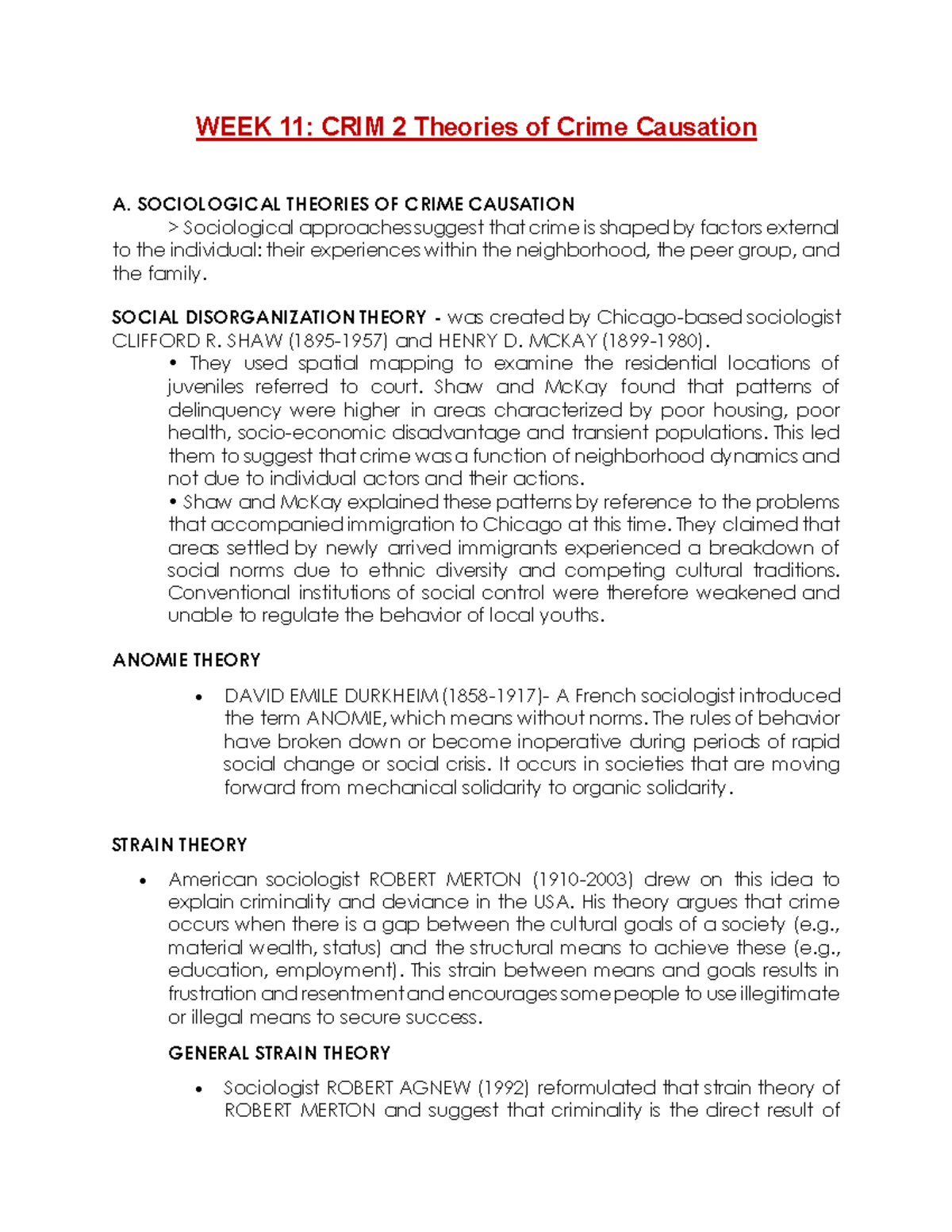 CRIM 2 Midterm Notes: Comprehensive Overview of Crime Theories - Studocu