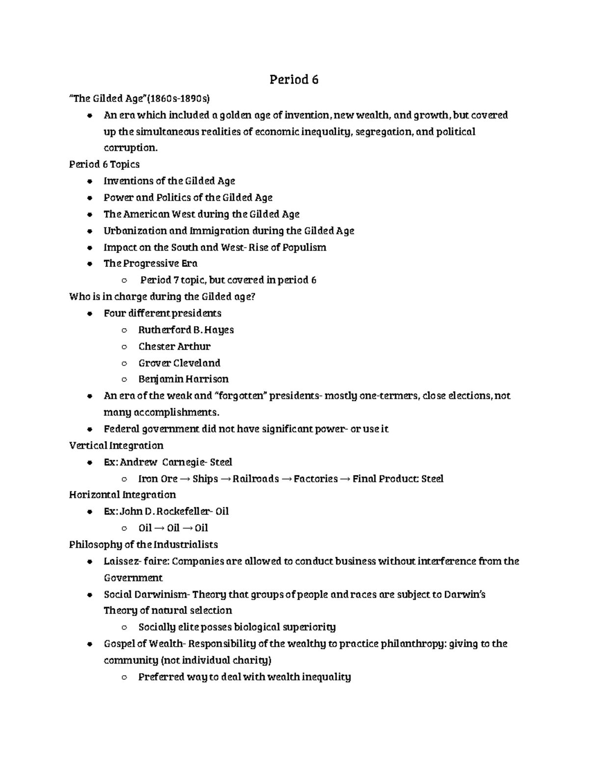 Period 6 AP US History: The Gilded Age Overview and Key Topics - Studocu