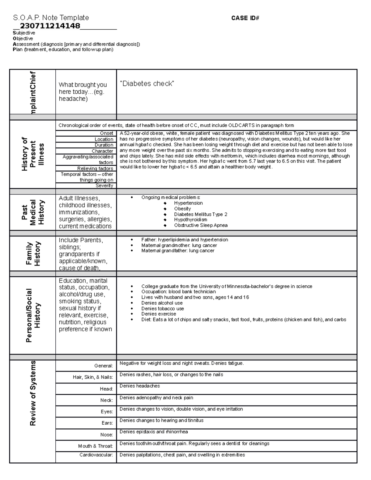 SOAP Note Case Study - Diabetes Mellitus Type 2 Management - Studocu