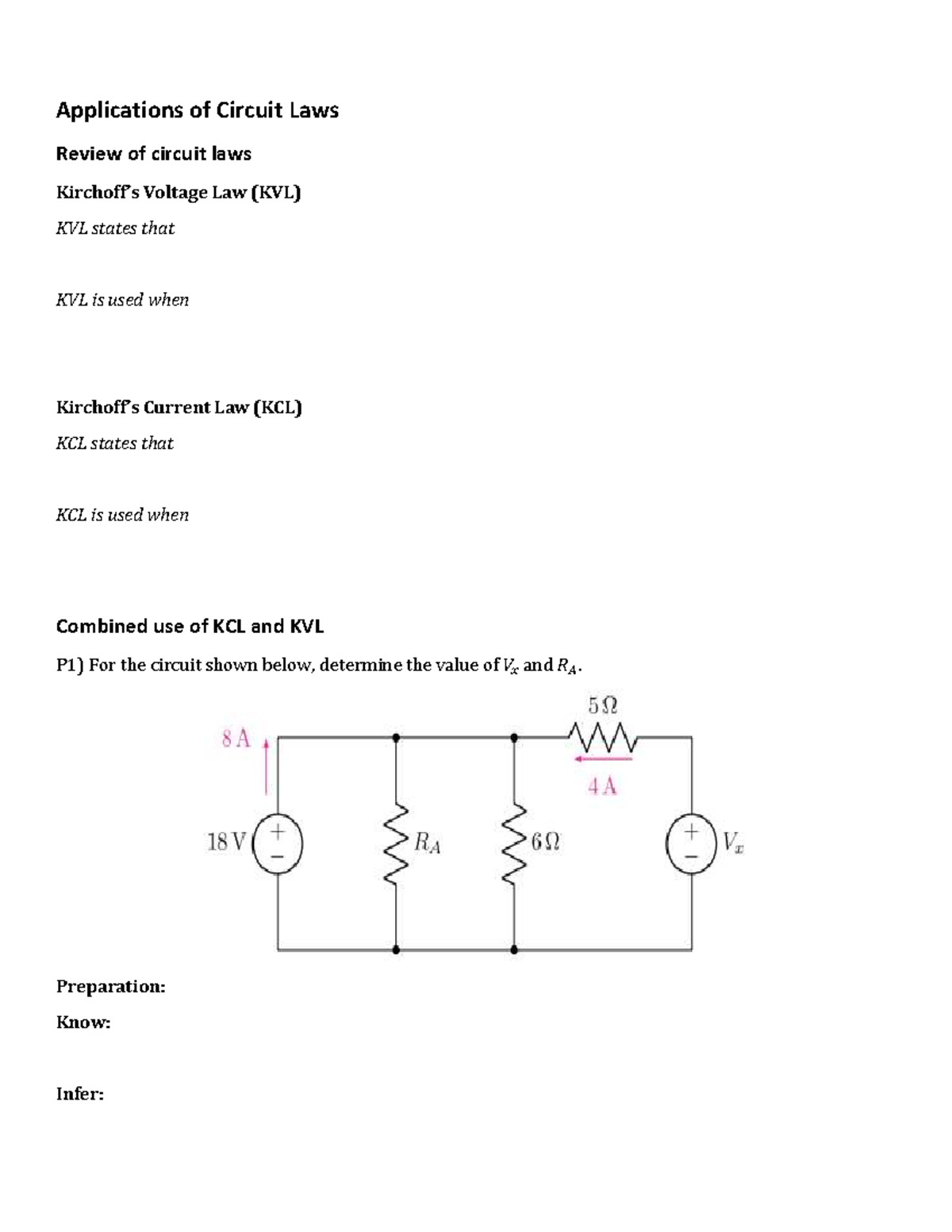 Applications of Circuit Laws Review Notes (Course Code: 9 12 2024 ...