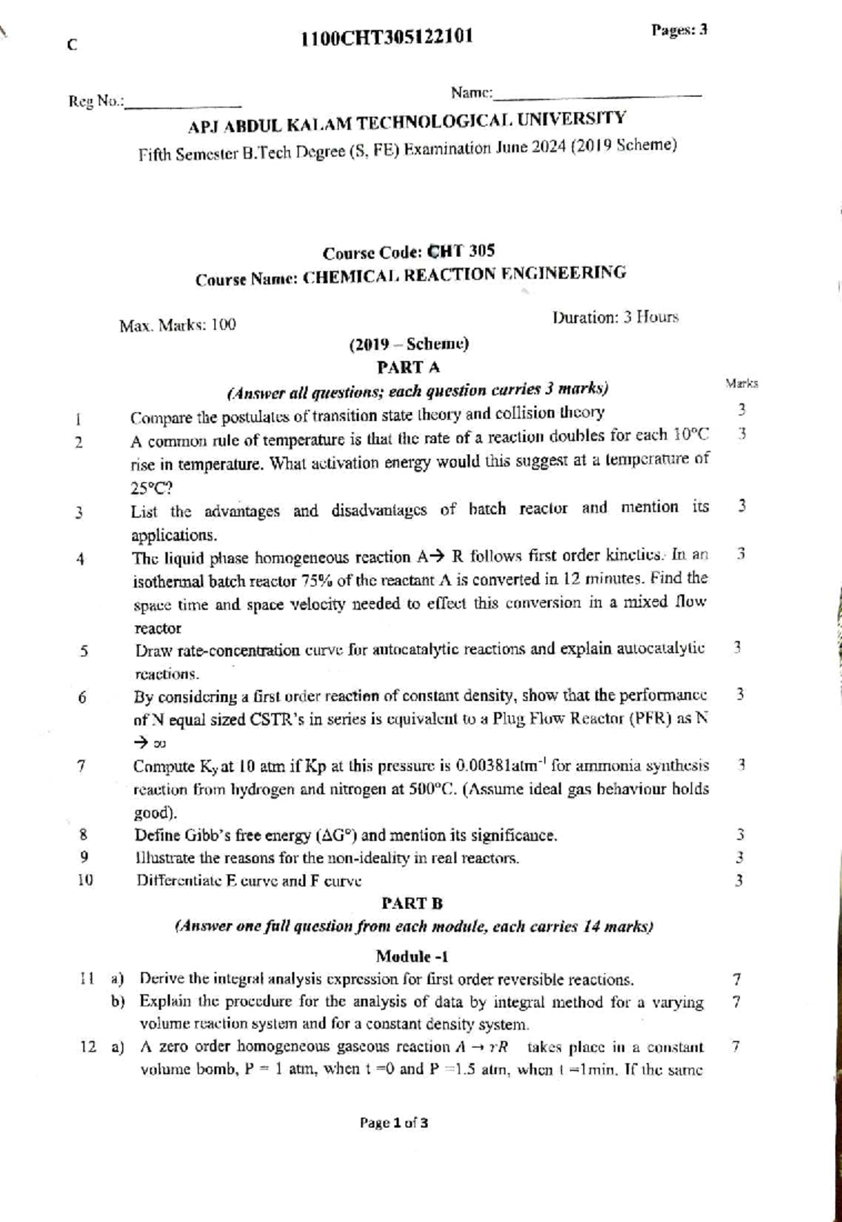Final Exam Notes for CHT 305: Chemical Reaction Engineering - Studocu