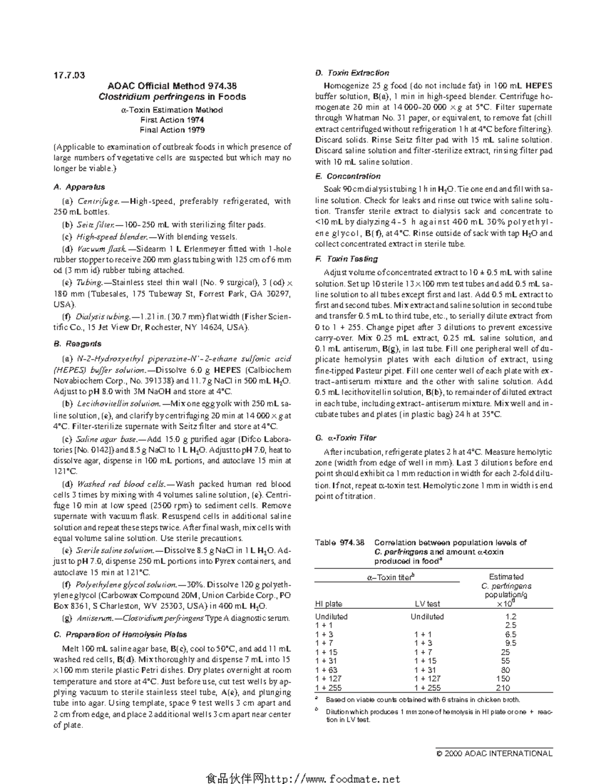 AOAC Official Method 974.38: Toxin Extraction of Clostridium ...