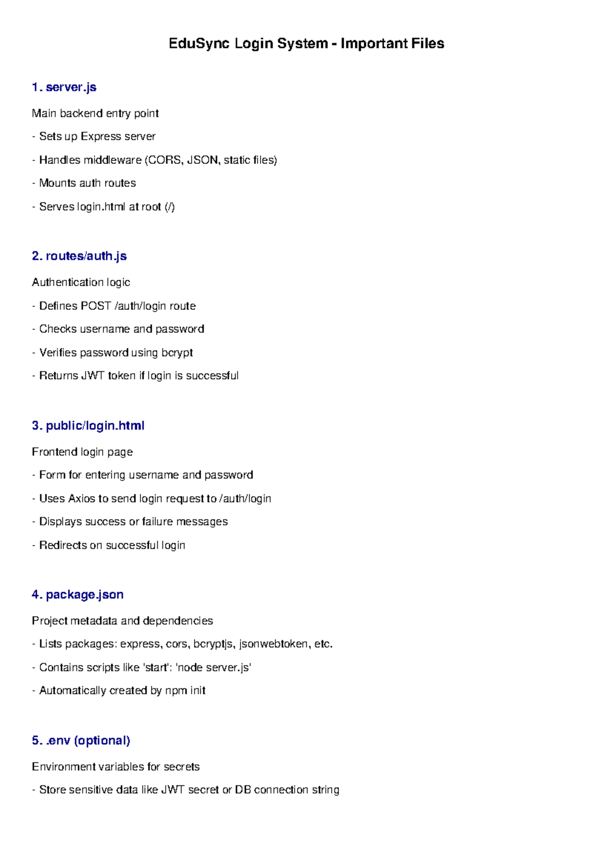 EduSync Login System Overview and Important Files - Studocu