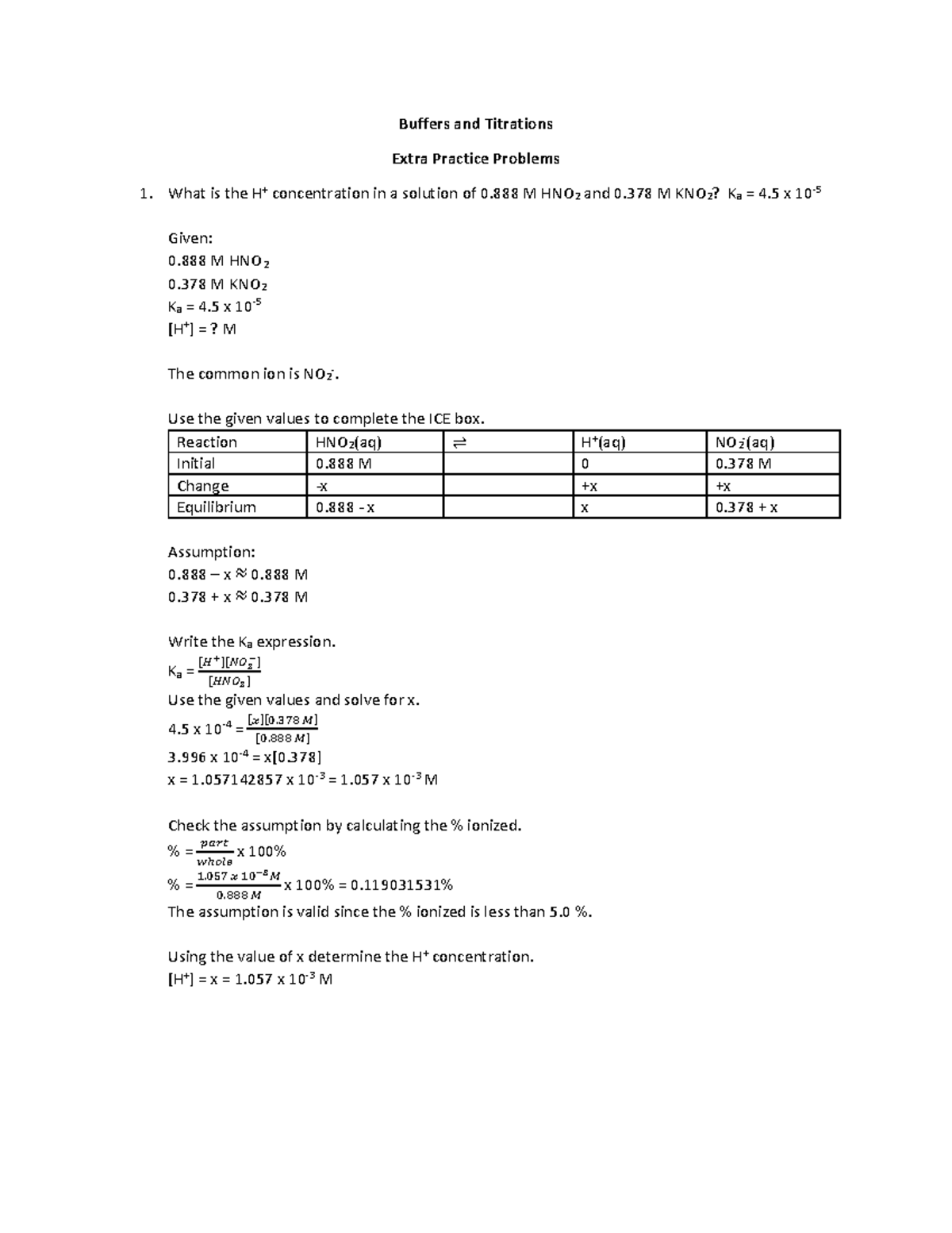 Buffers Practice - Buffers and Titrations Extra Practice Problems What ...