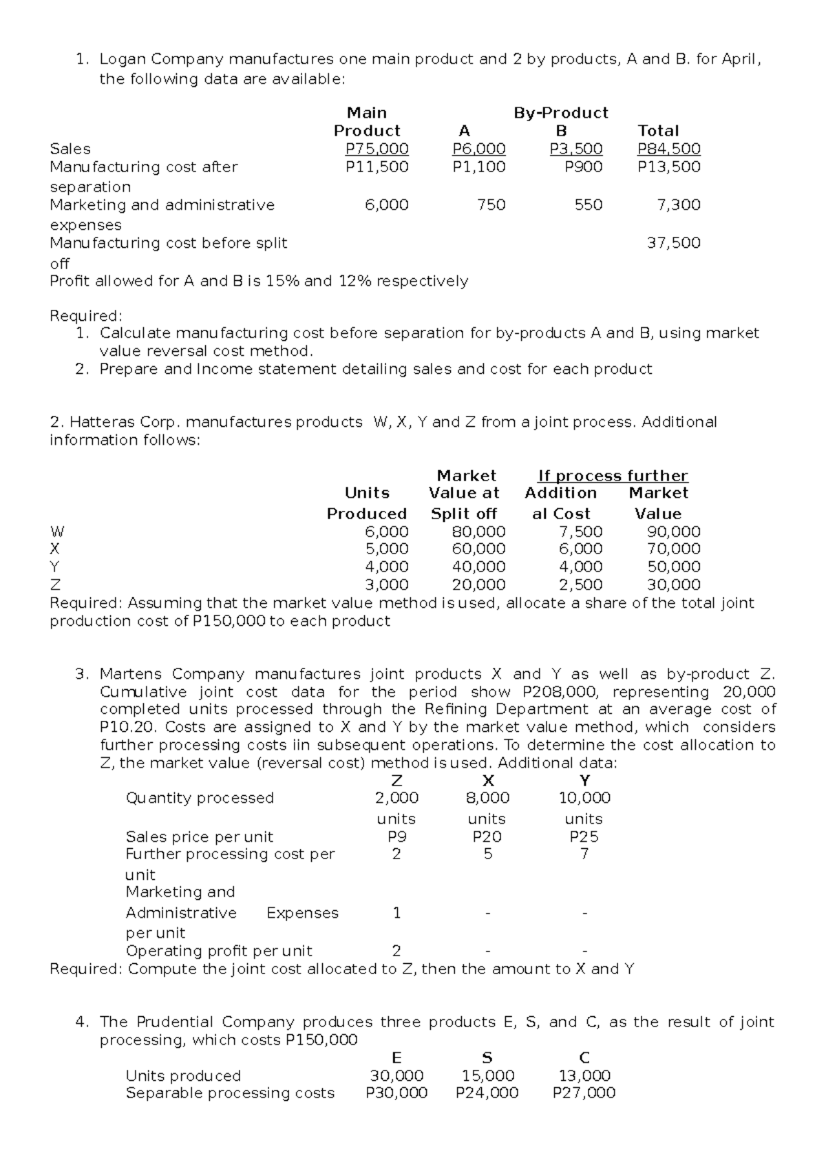 Accounting Practice Problems on Joint & By-products Analysis - Studocu