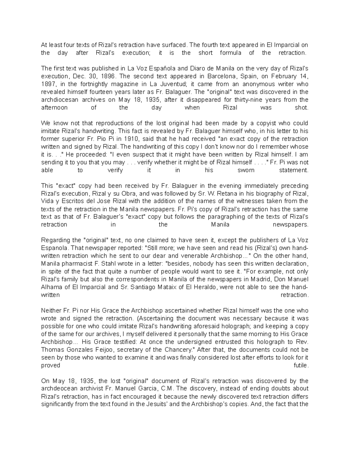 Jose Rizal's Retraction: Historical Texts and Controversies Analysis ...