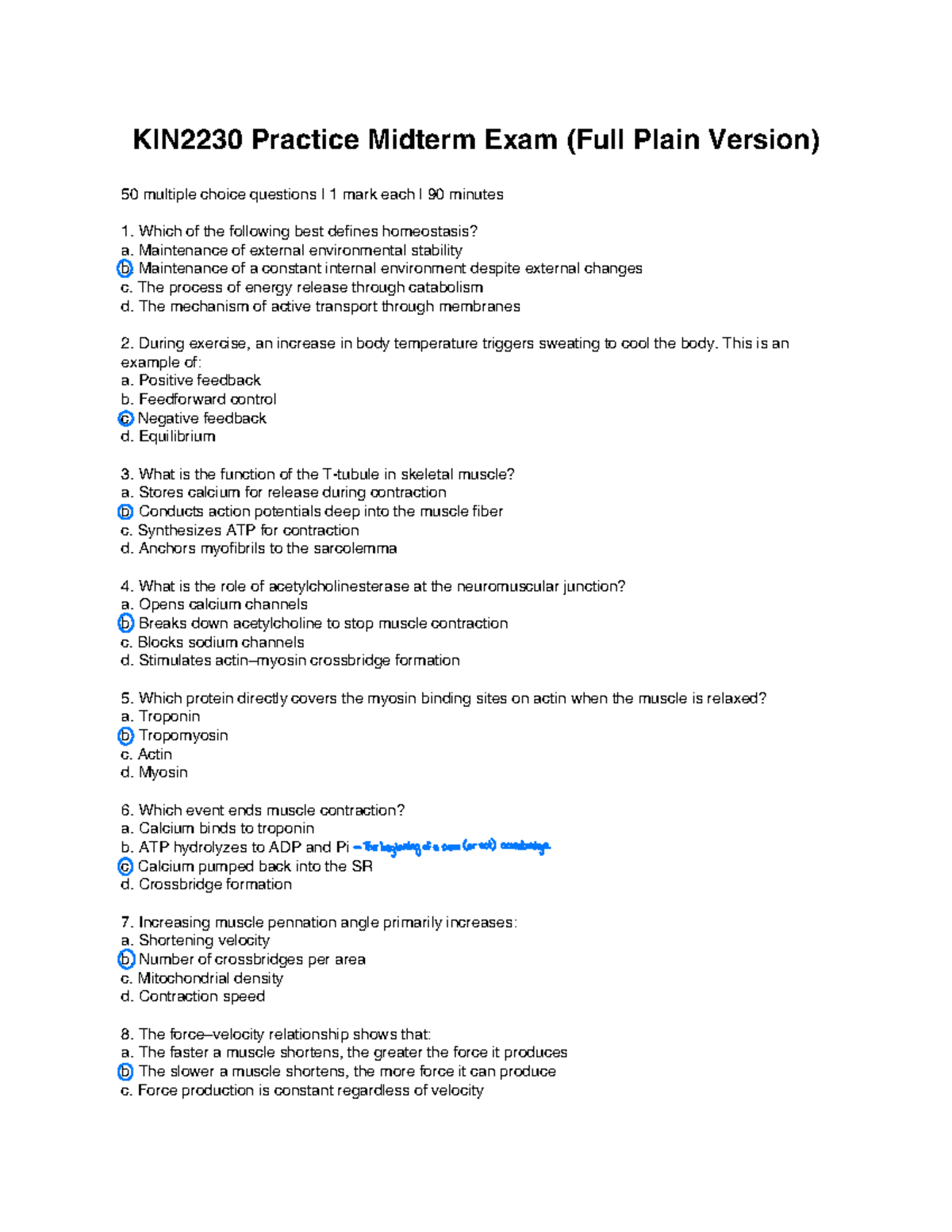 KIN2230 Practice Midterm Exam: Comprehensive MCQ Review - Studocu