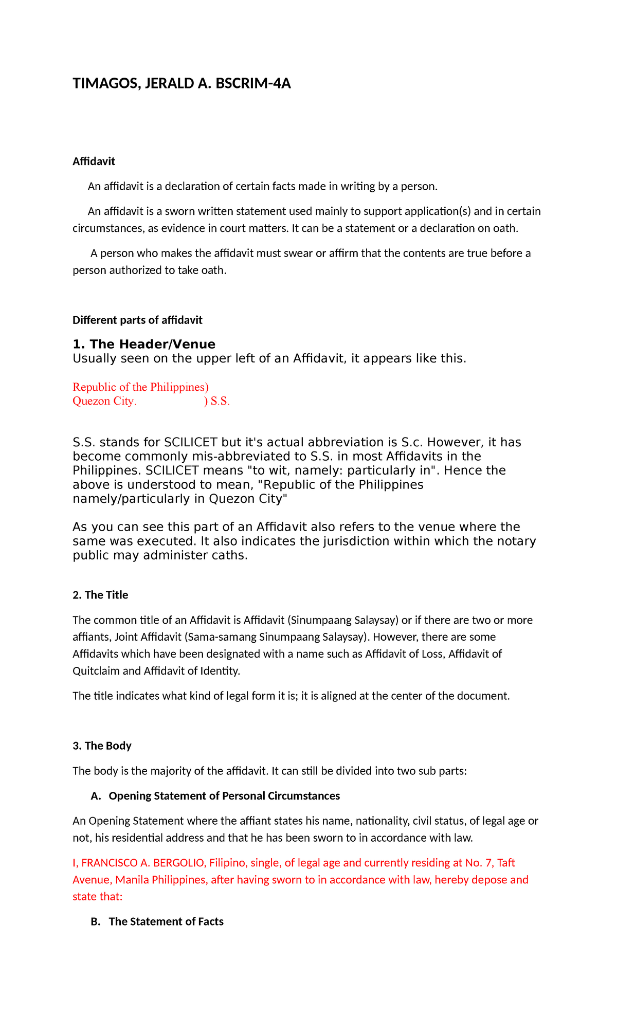 Understanding Affidavits: Key Components and Types (BSCRIM-4A) - Studocu
