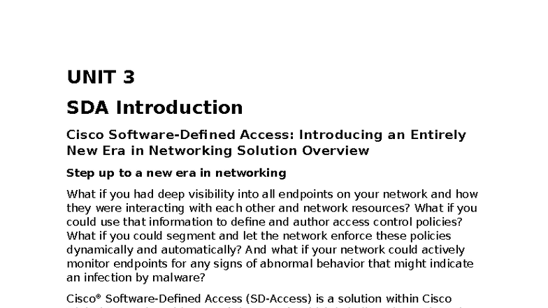 SDA Access Overview: Transforming Networking with Cisco DNA (UNIT 3 ...