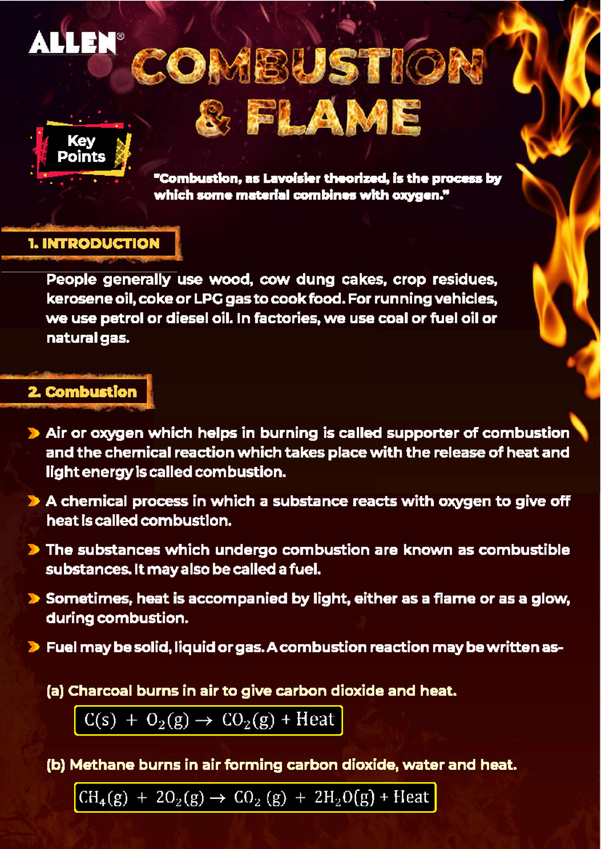 COMBUSTION & FLAME: Key Points on Combustion Processes and Fuels - Studocu