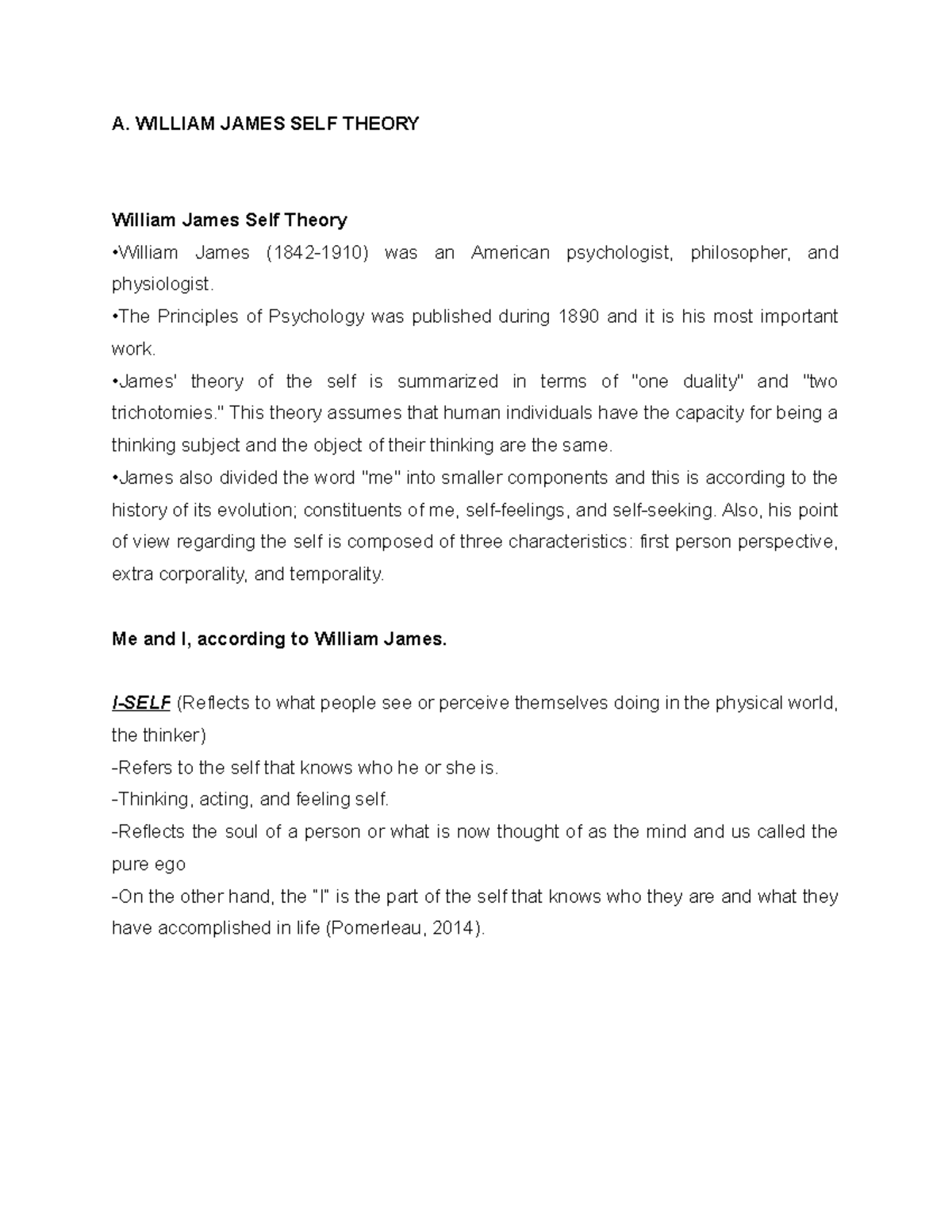 A. William James Self Theory Overview (Psychology 101) - Studocu