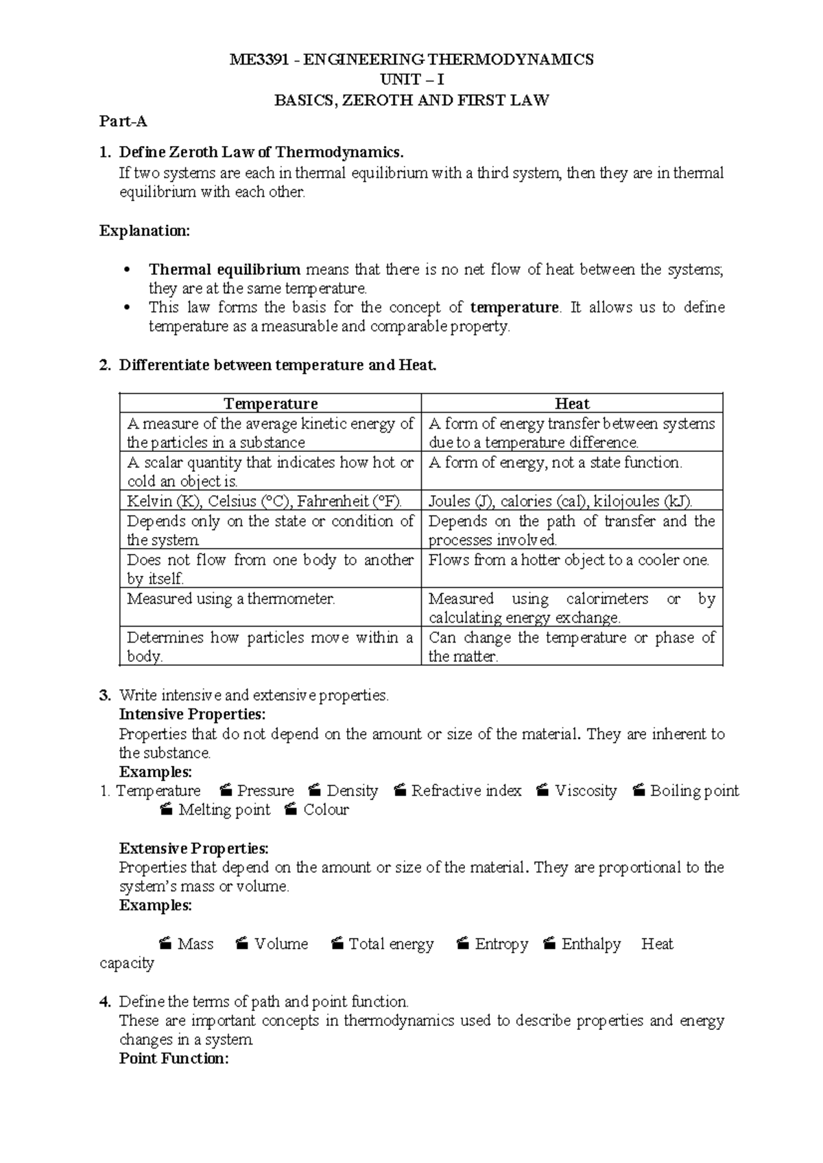 ME3391 Engineering Thermodynamics Unit I: Laws & Concepts Explained - Studocu