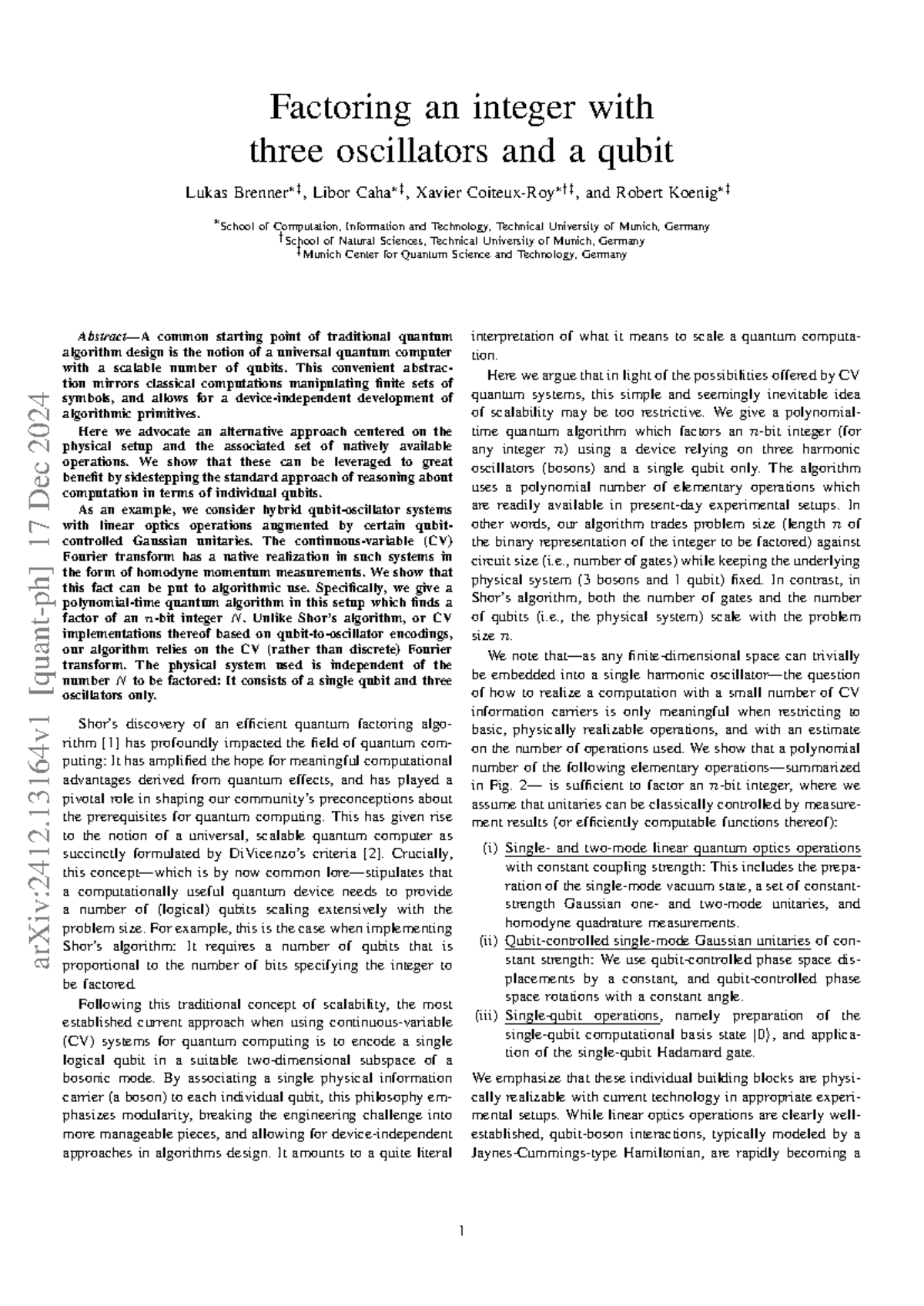 Polynomial-Time Quantum Algorithm for Integer Factoring with CV Systems ...