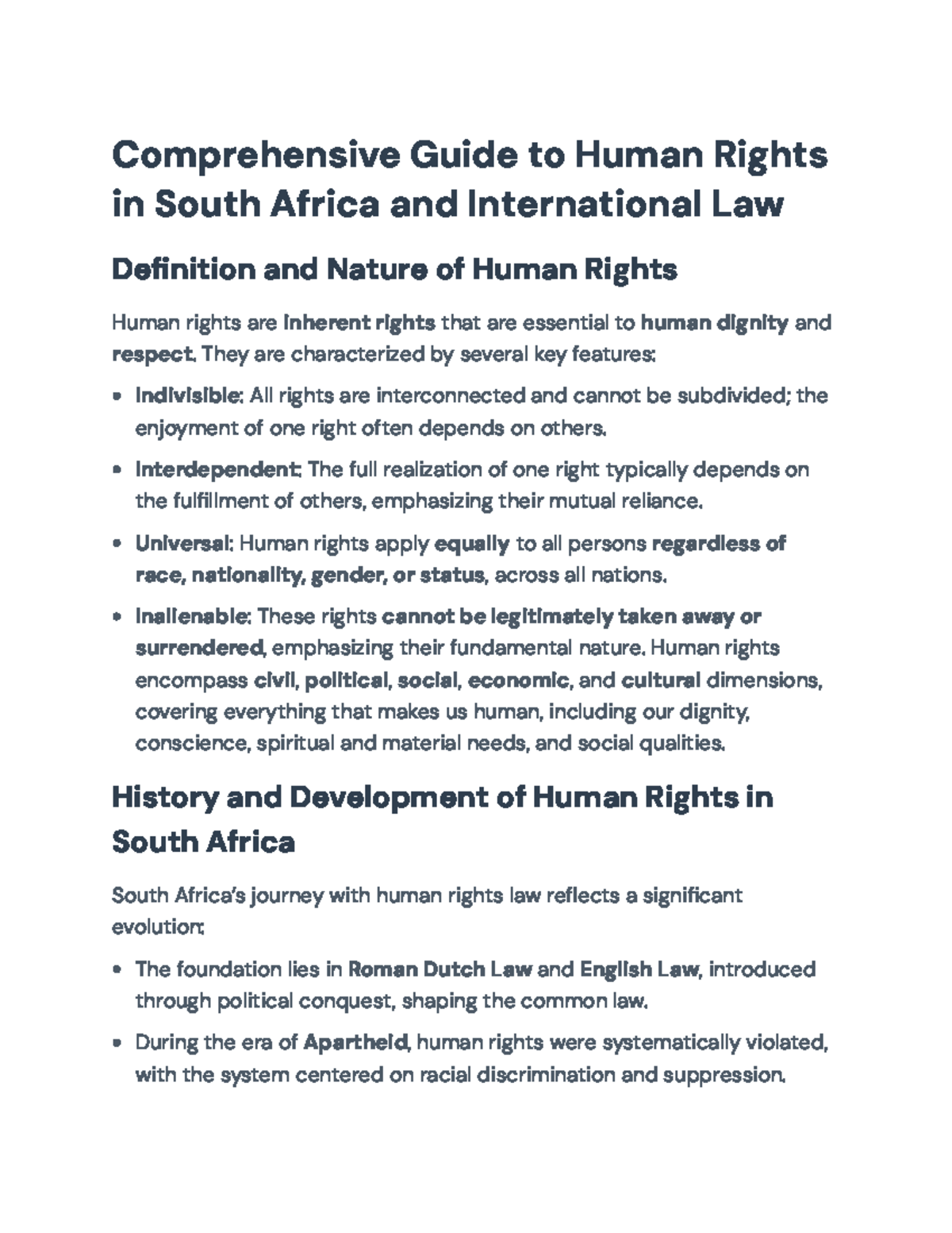 Comprehensive Guide to Human Rights: South Africa & Intl Law Overview ...
