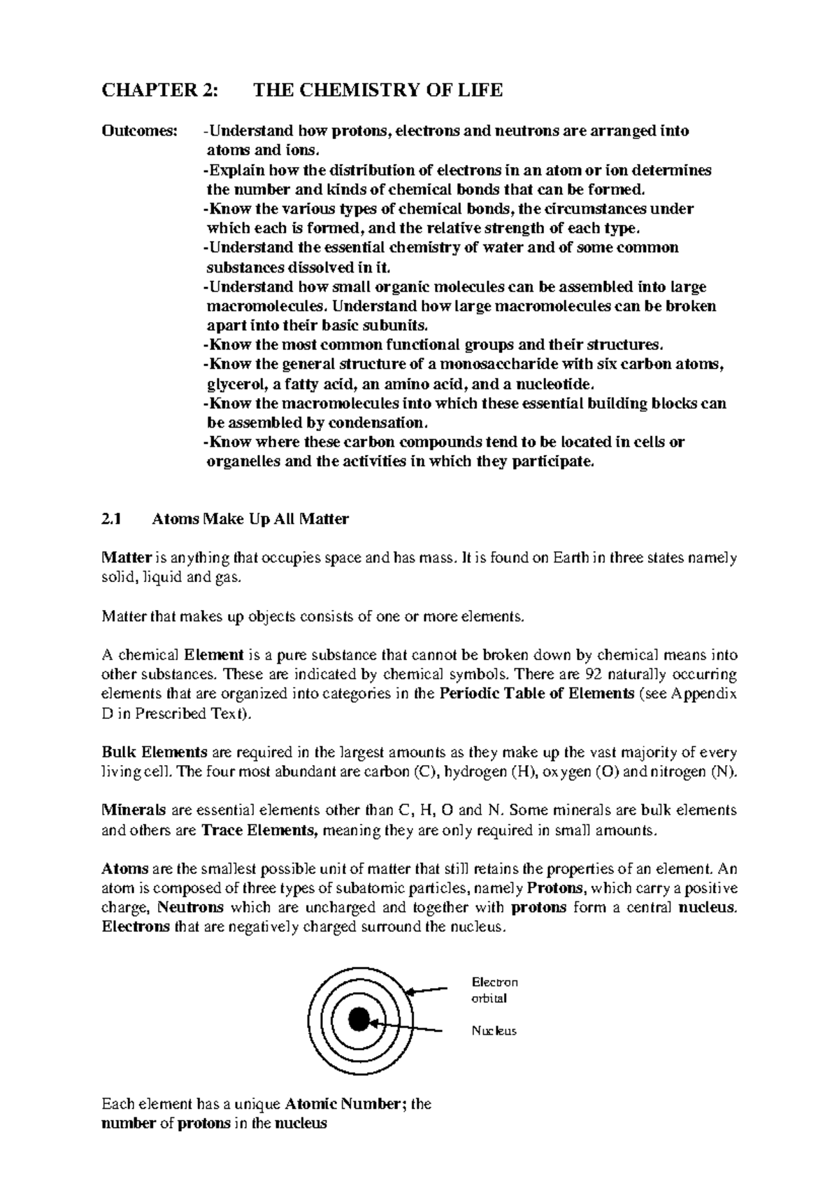 Study Guide: Chapter 2 - The Chemistry of Life (Biology 101) - Studocu