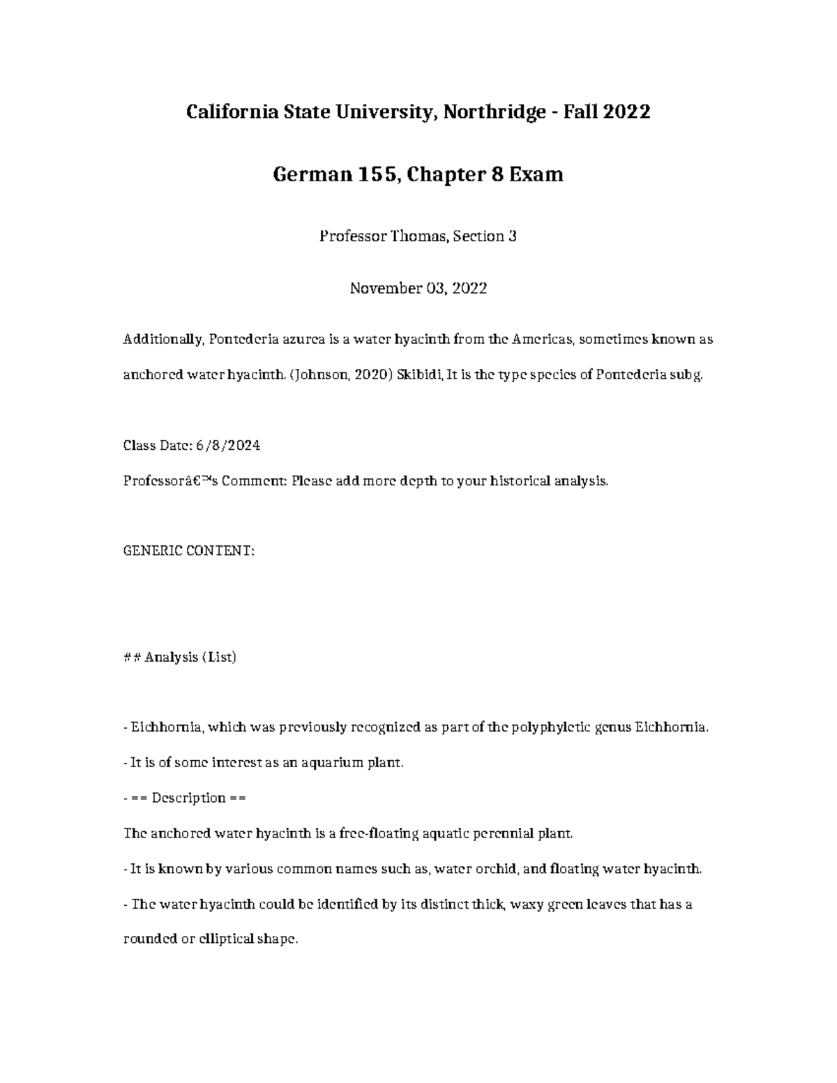 German 155 Chapter 8 EXAM - California State University, Northridge ...