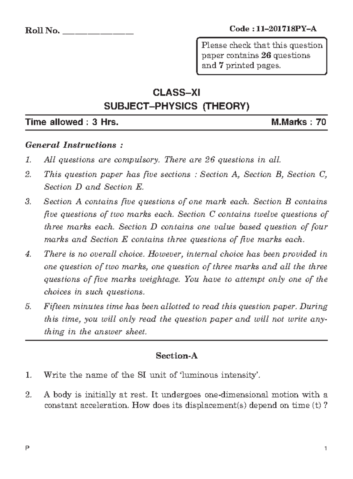 Physics 17 - sqp sample question paper - General Instructions : All ...