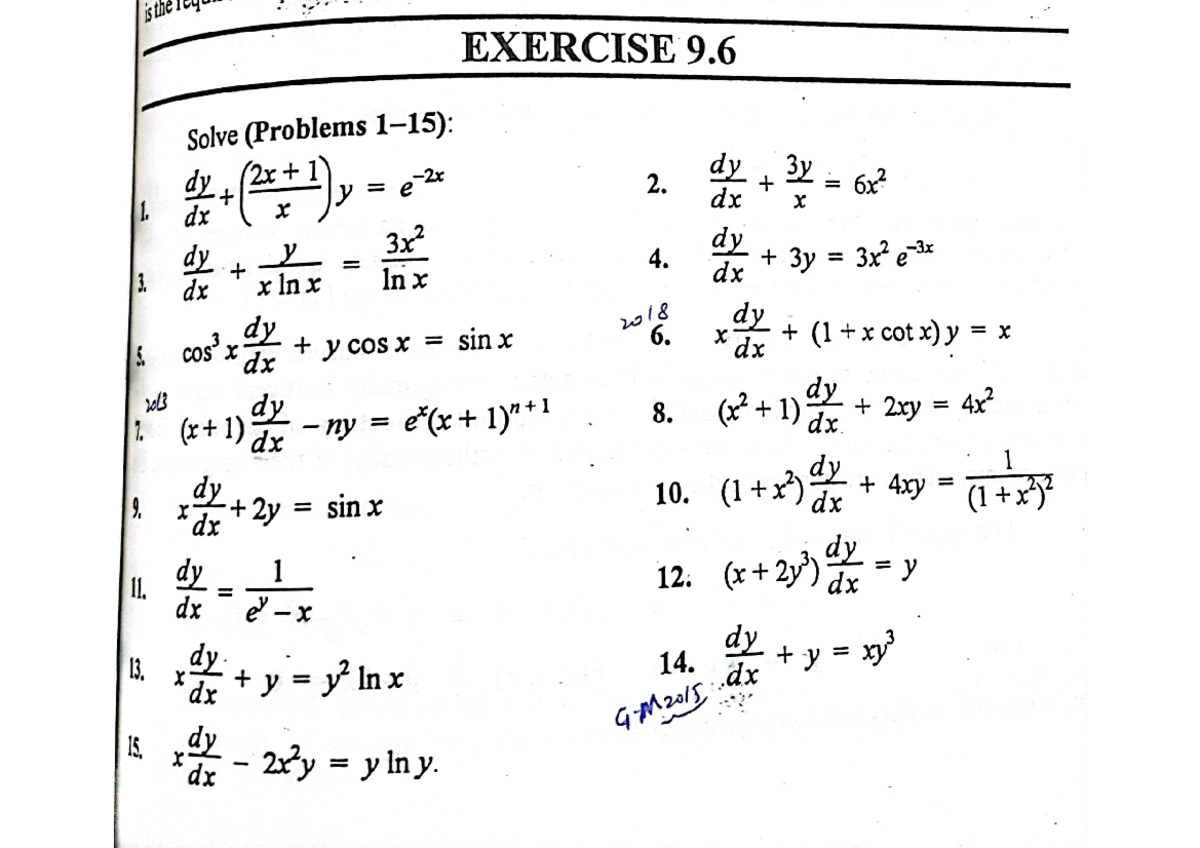 Assignment: Linear & Bernoulli's DE Problems (G-M2015) - Studocu