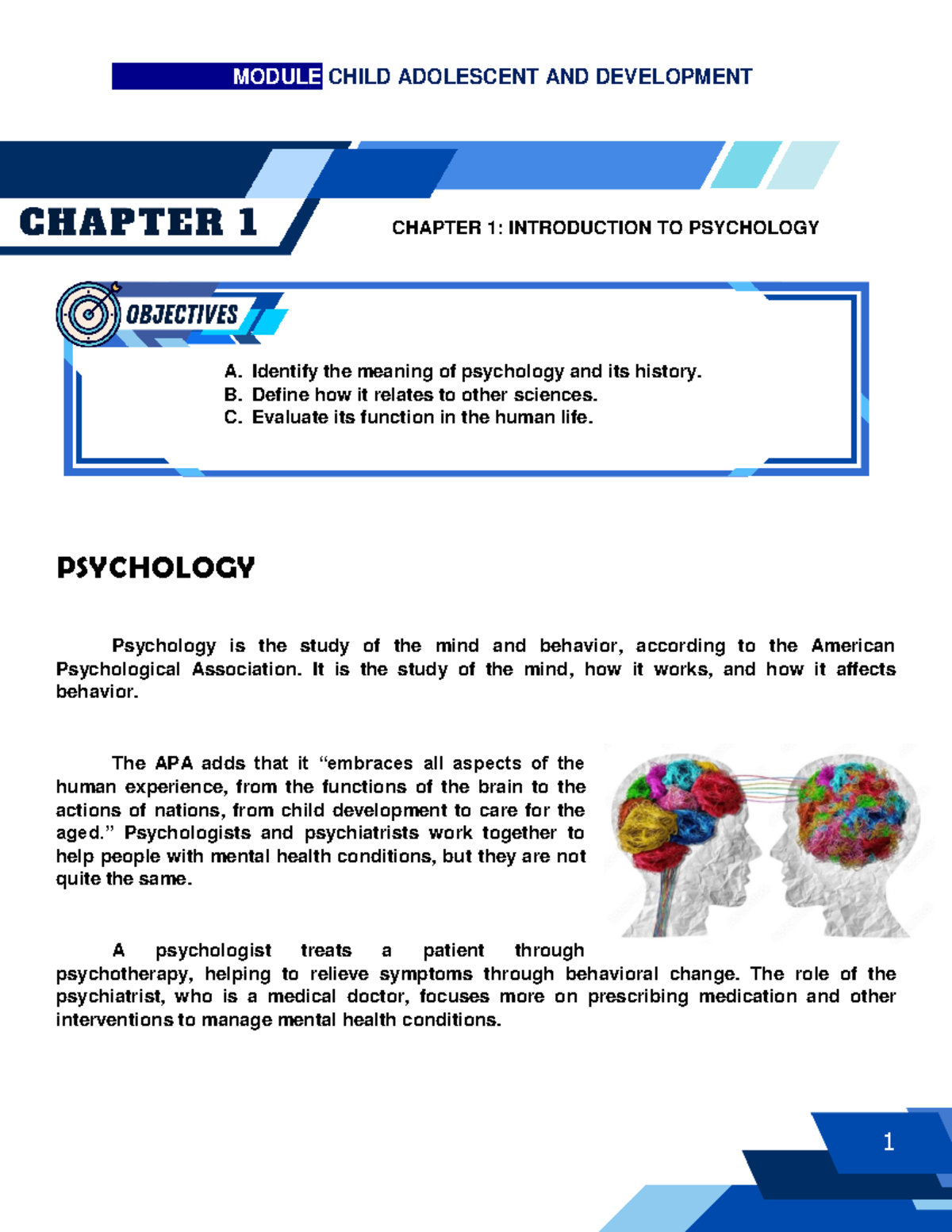Psybc 1 - Chapter 1: Introduction to Psychology and Its Concepts - Studocu