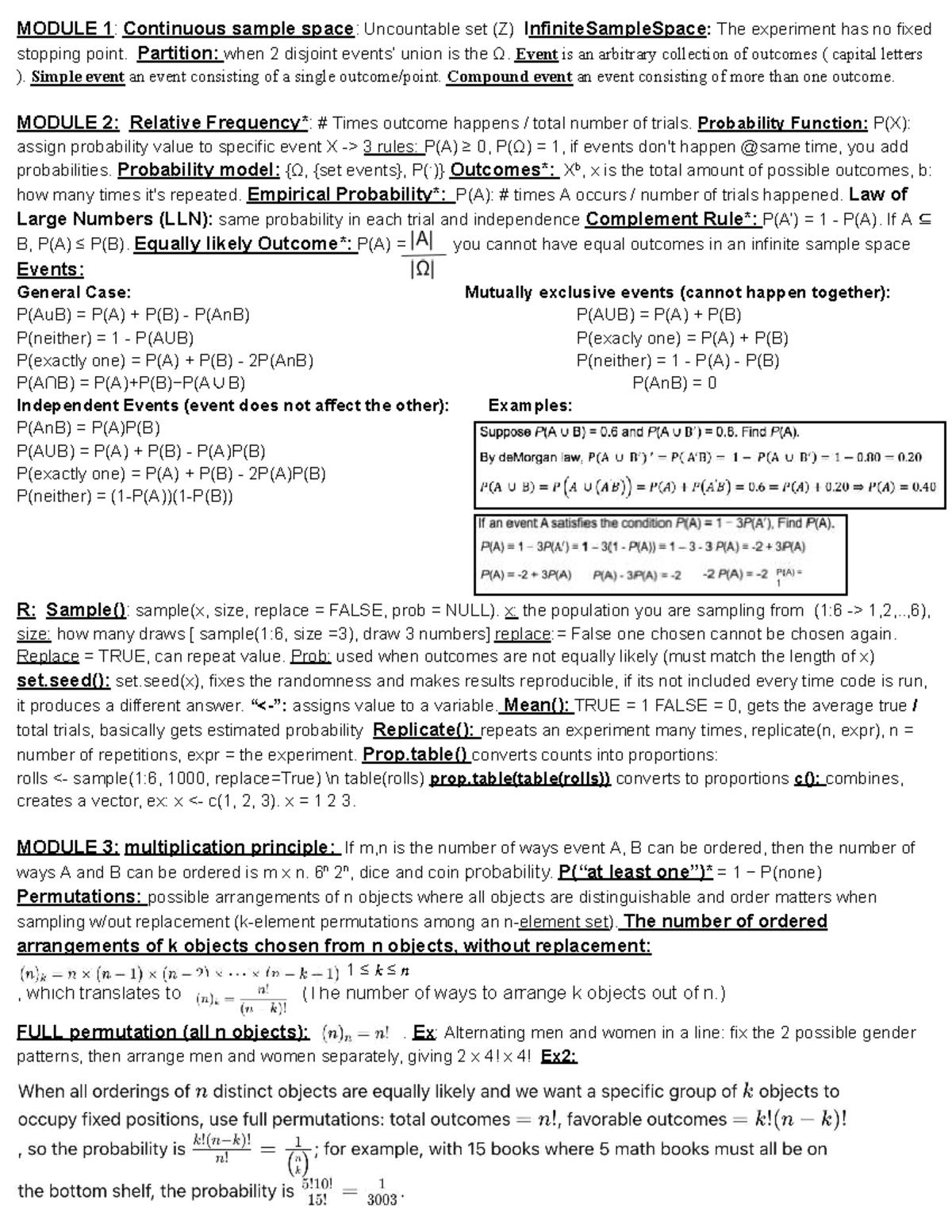 Probability Cheat Sheet: Modules 1-4 Overview (Prob 101) - Studocu