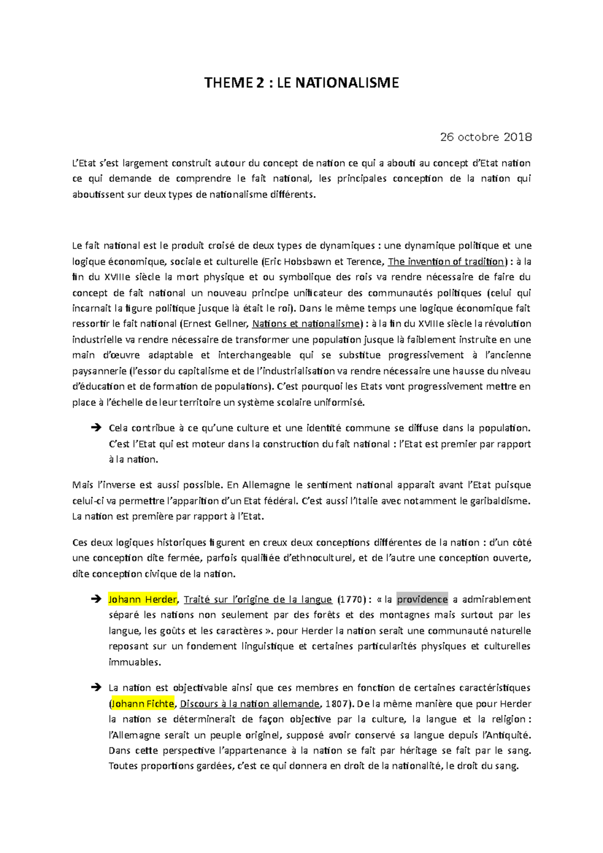 CM - Thème 2 : Comprendre le Nationalisme et la Nation - Studocu