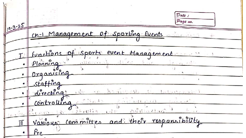 Management of Sporting Events (Course Code: MSE101) - Chapter 1 Notes ...