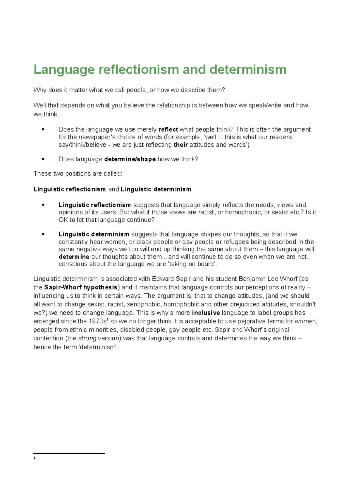 Language Refletioniam NS Determinism - Language reflectionism and ...