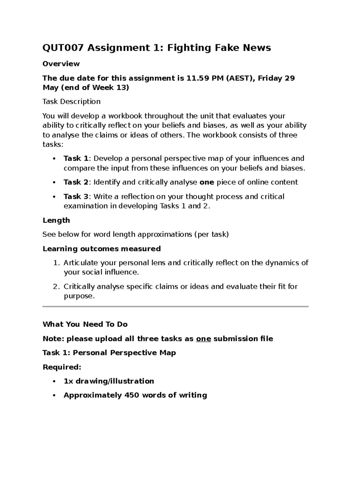 QUT007 Assignment 1: Workbook on Fighting Fake News Analysis - Studocu