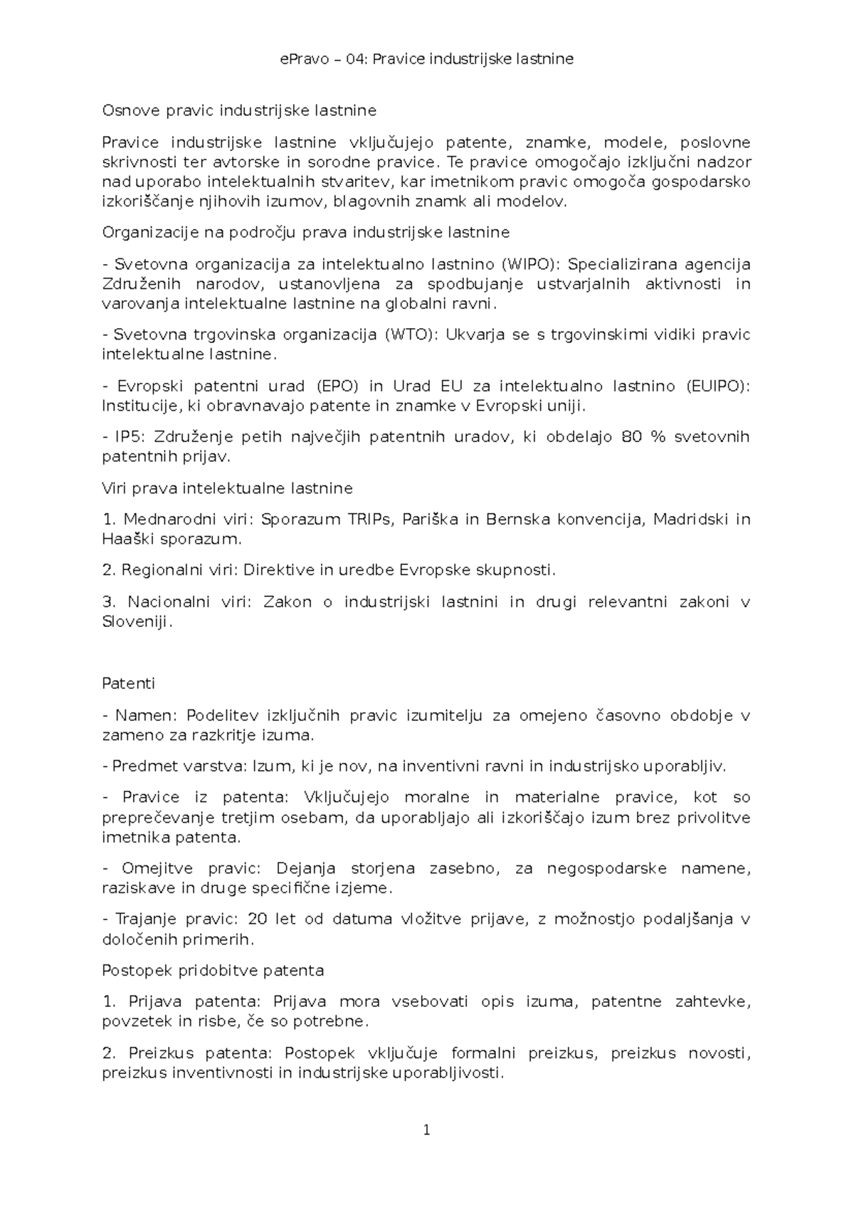 Povzetek 4 - Pravice industrijske lastnine - Osnove pravic industrijske ...