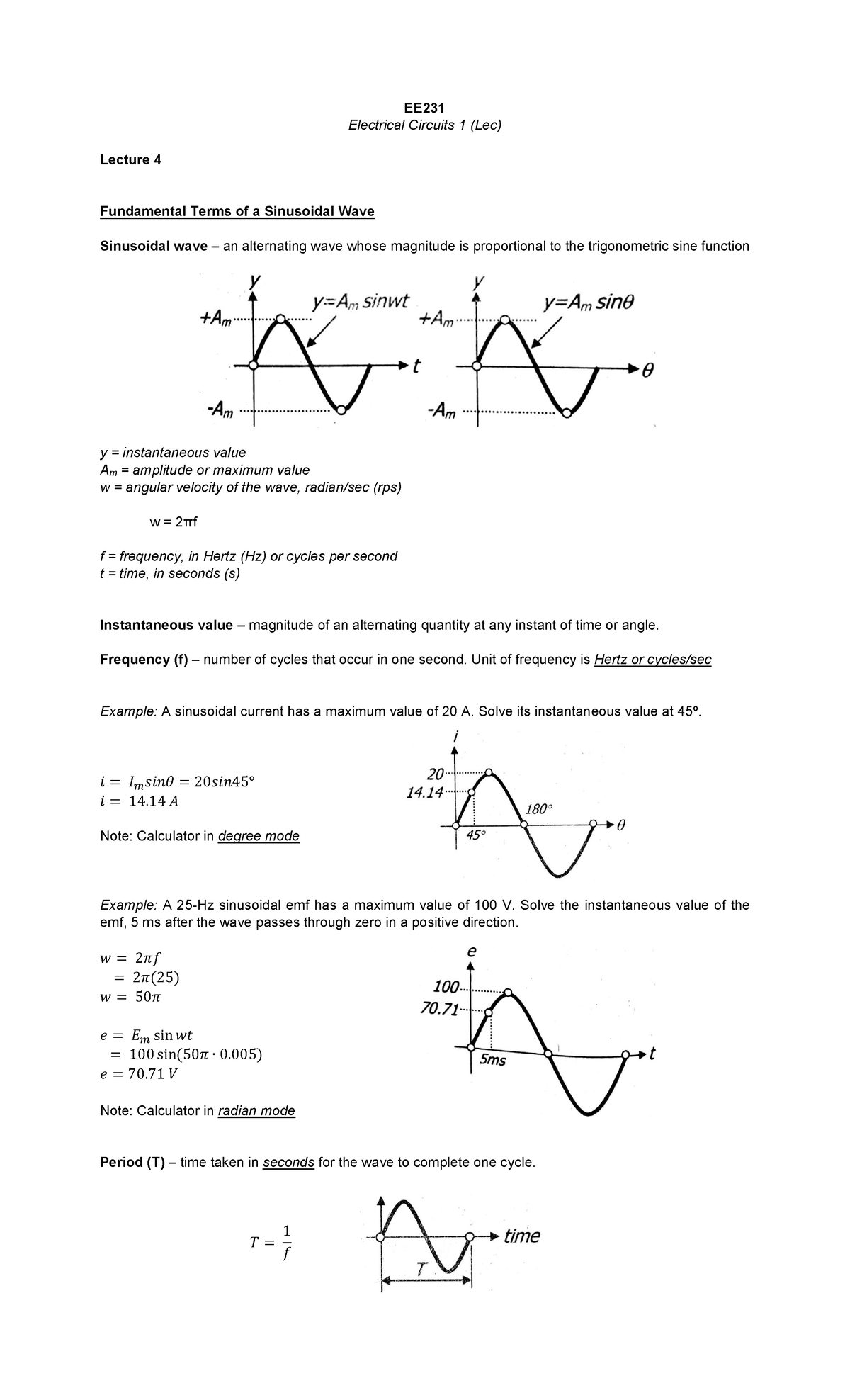 EE 101: Lecture 4 - AC Circuits and Sinusoidal Wave Principles - Studocu