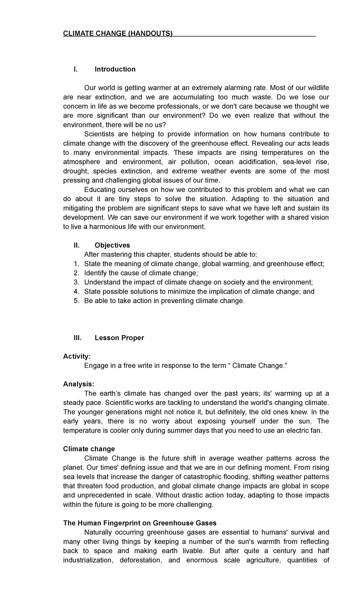 Climate- Change - Lecture notes 1 - CLIMATE CHANGE (HANDOUTS) I ...