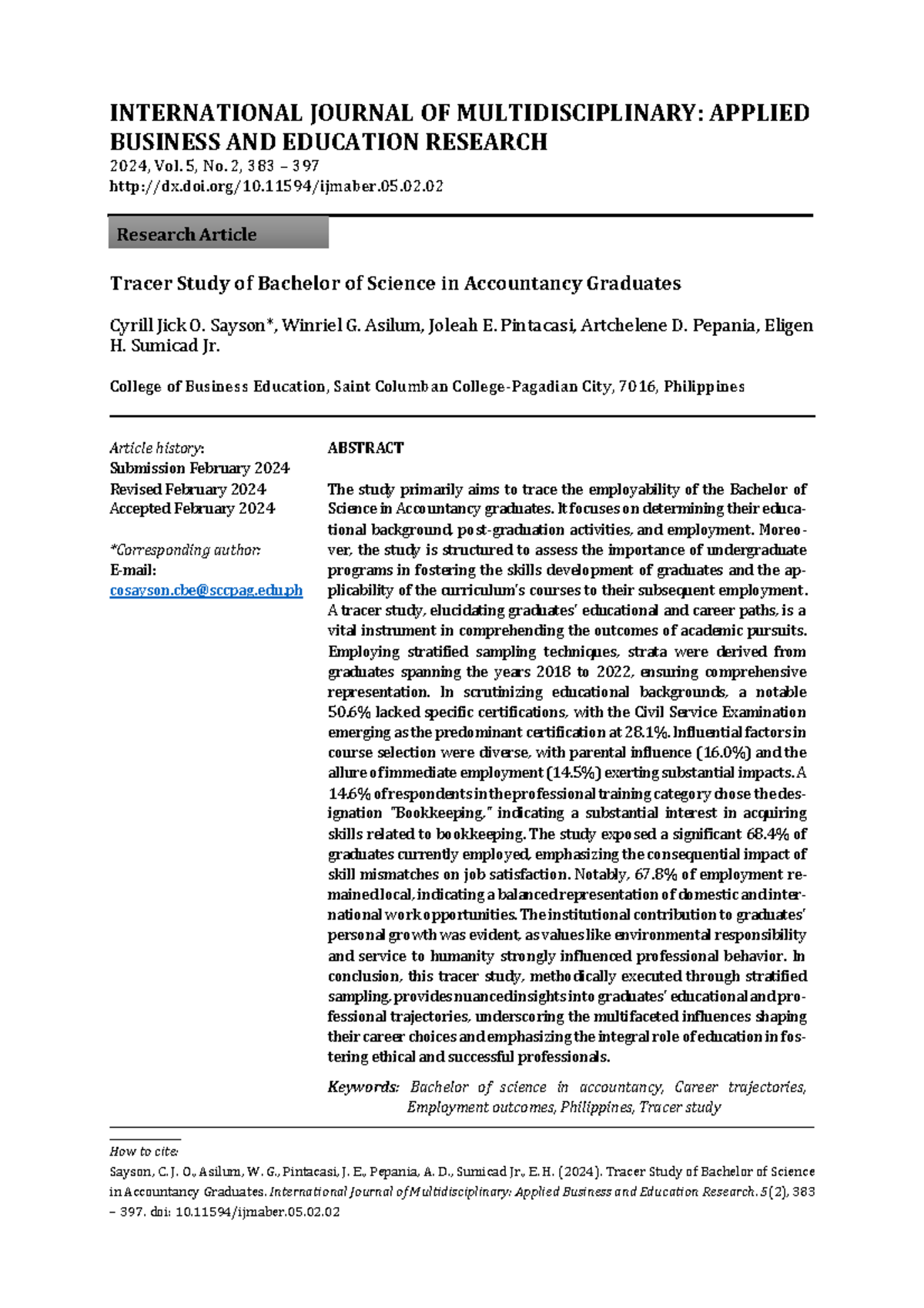 Tracer Study of BSA Graduates: Employability Insights (2024) - Studocu