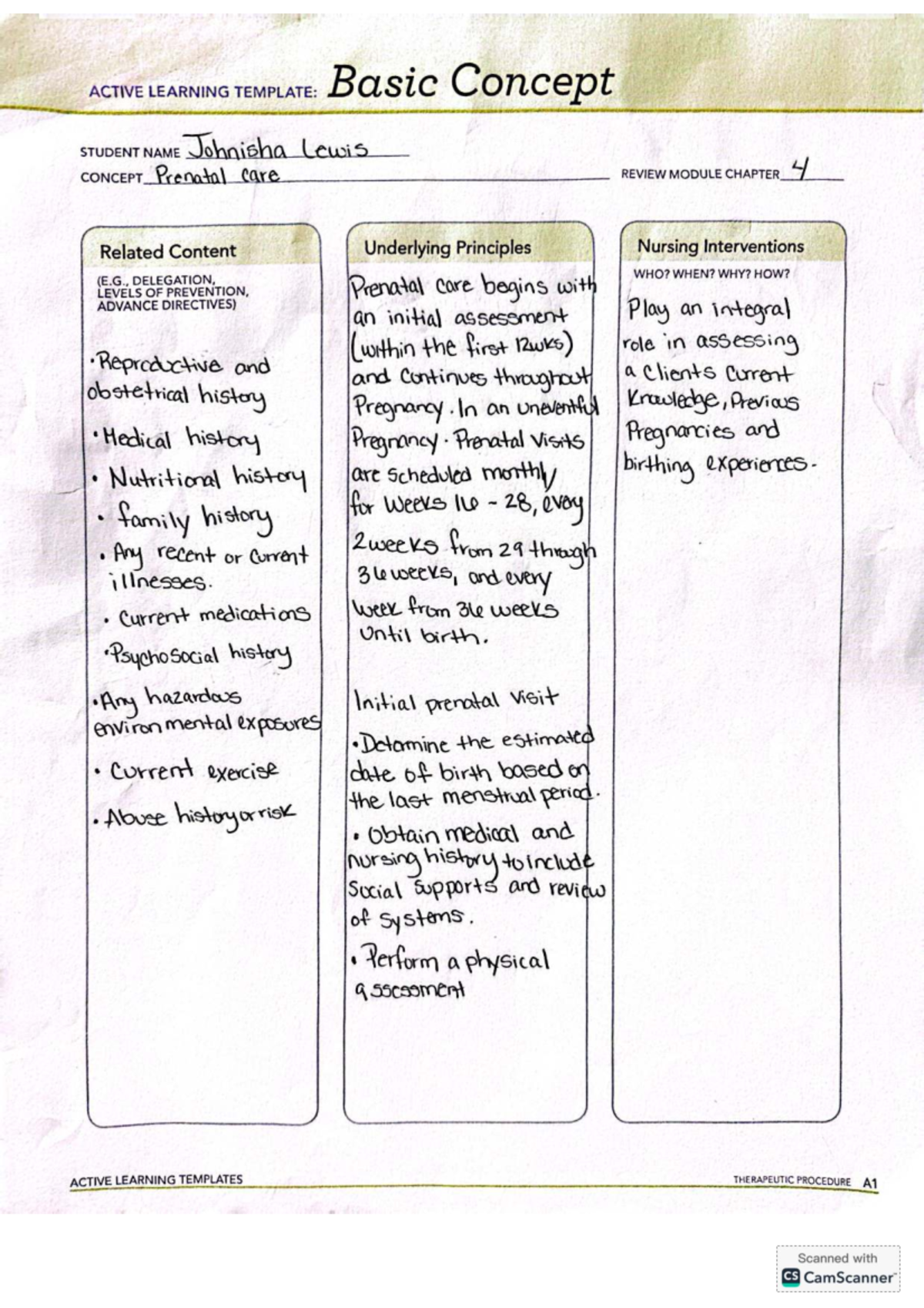 ACTIVE LEARNING TEMPLATE: Prenatal & Postpartum Care Concepts (NURS 101 ...