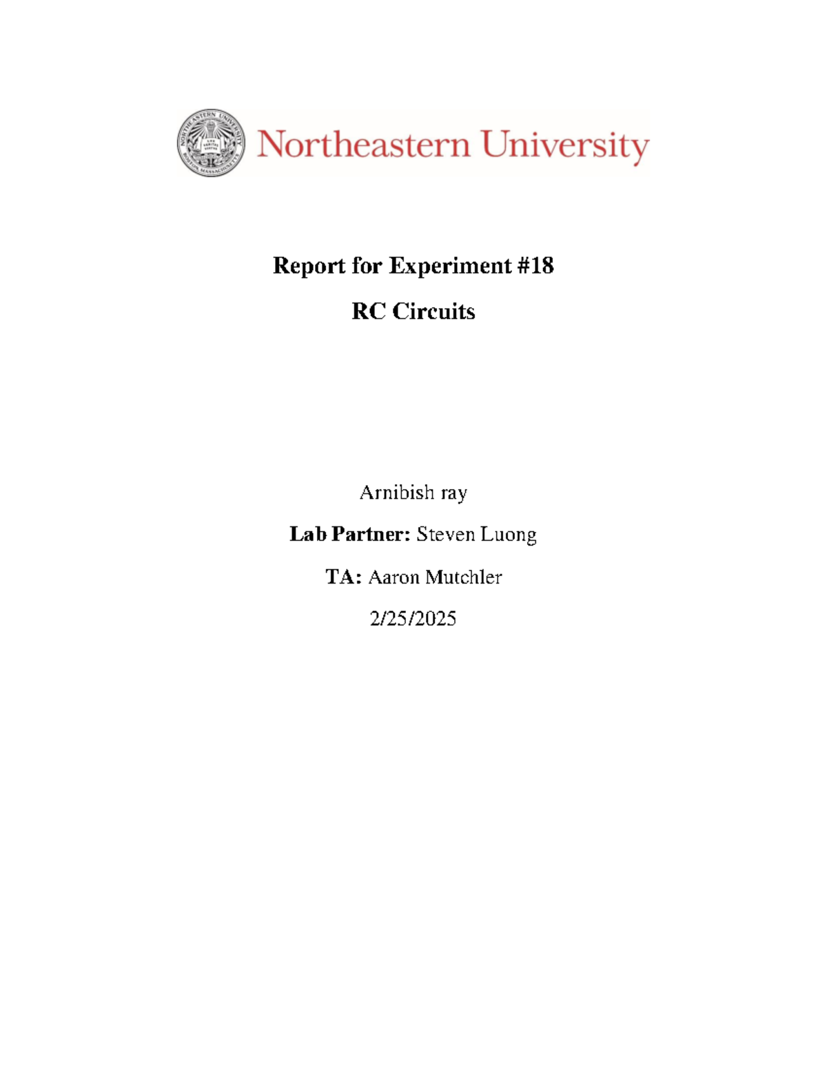 Lab Report 4: Investigating RC Circuits and Exponential Behavior - Studocu
