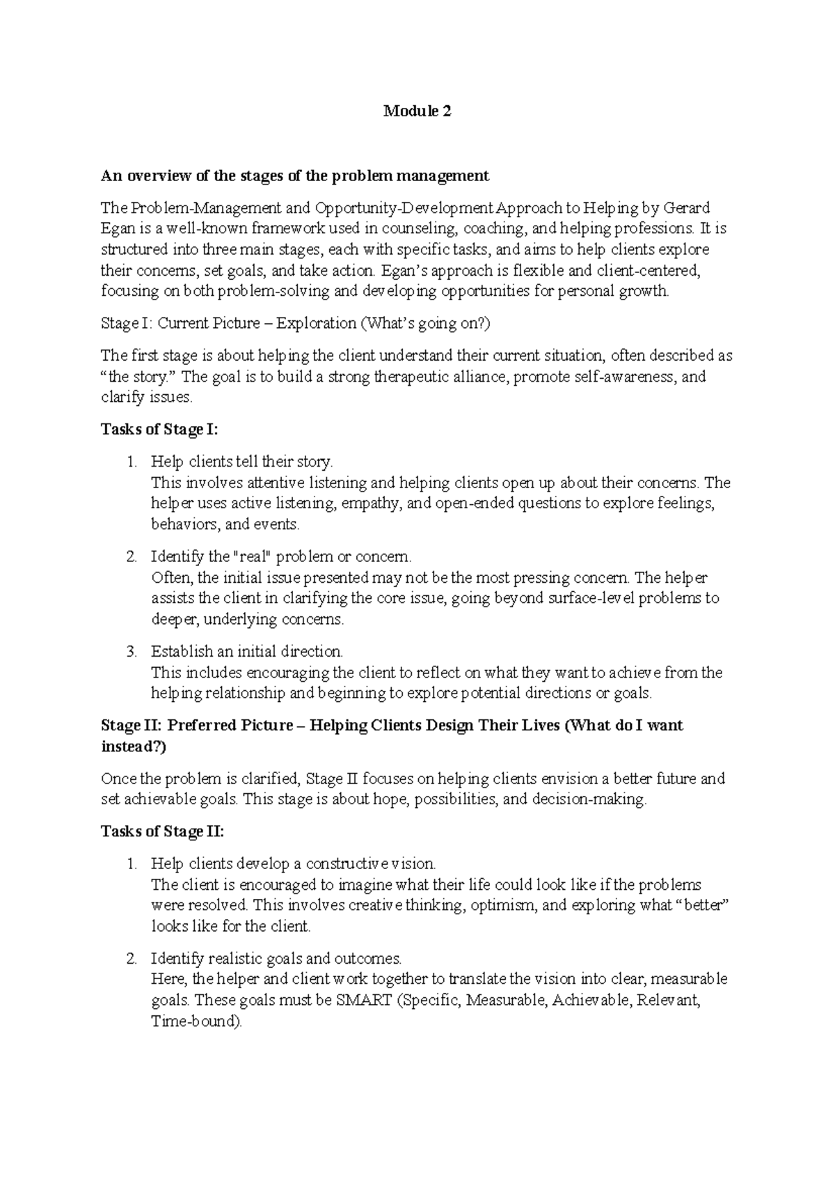 Egan's Problem Management Model: Stages and Strategies Overview - Studocu